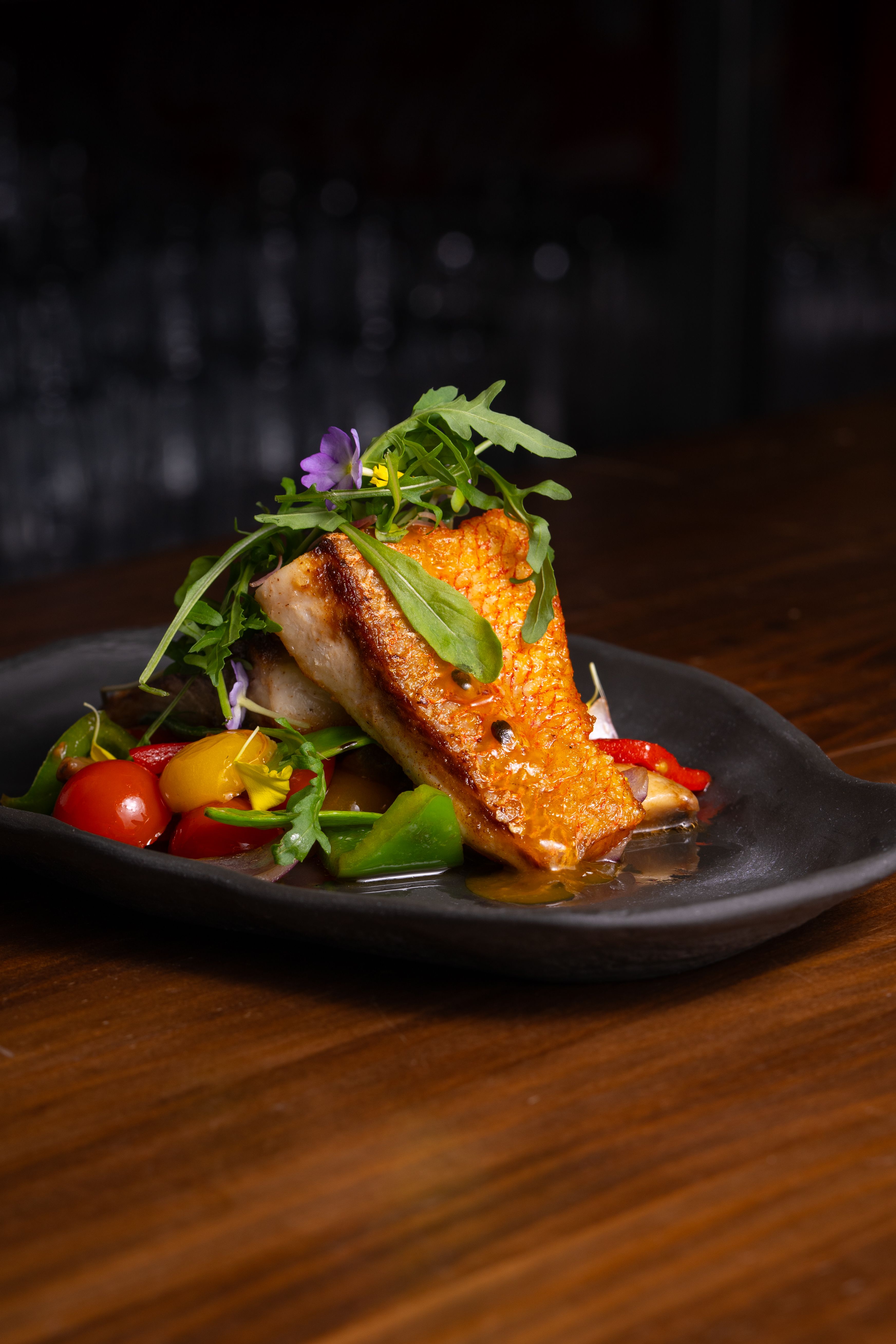 Gourmet Salmon Dish with Fresh Vegetables · Free Stock Photo