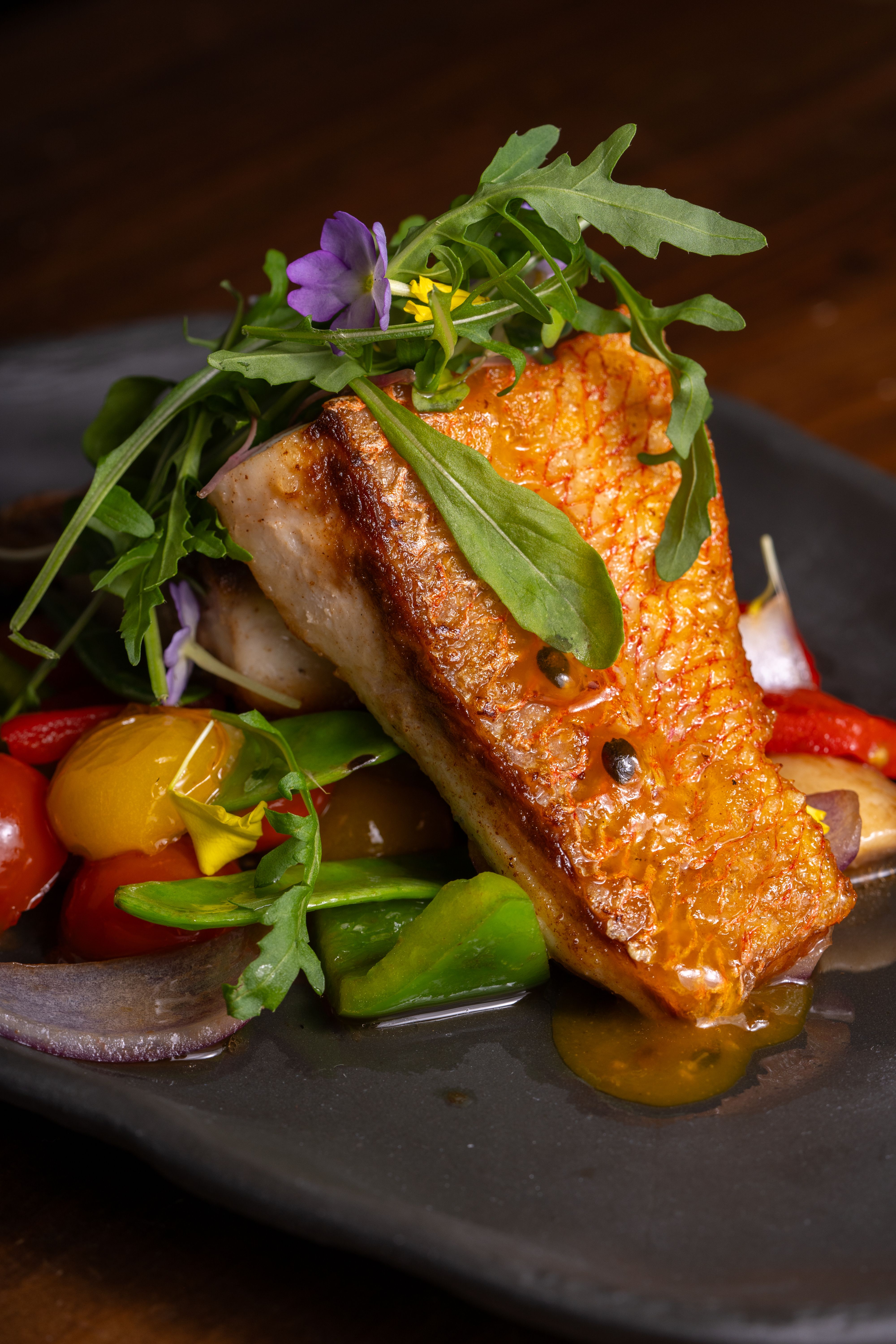 Gourmet Grilled Fish with Colorful Vegetables · Free Stock Photo