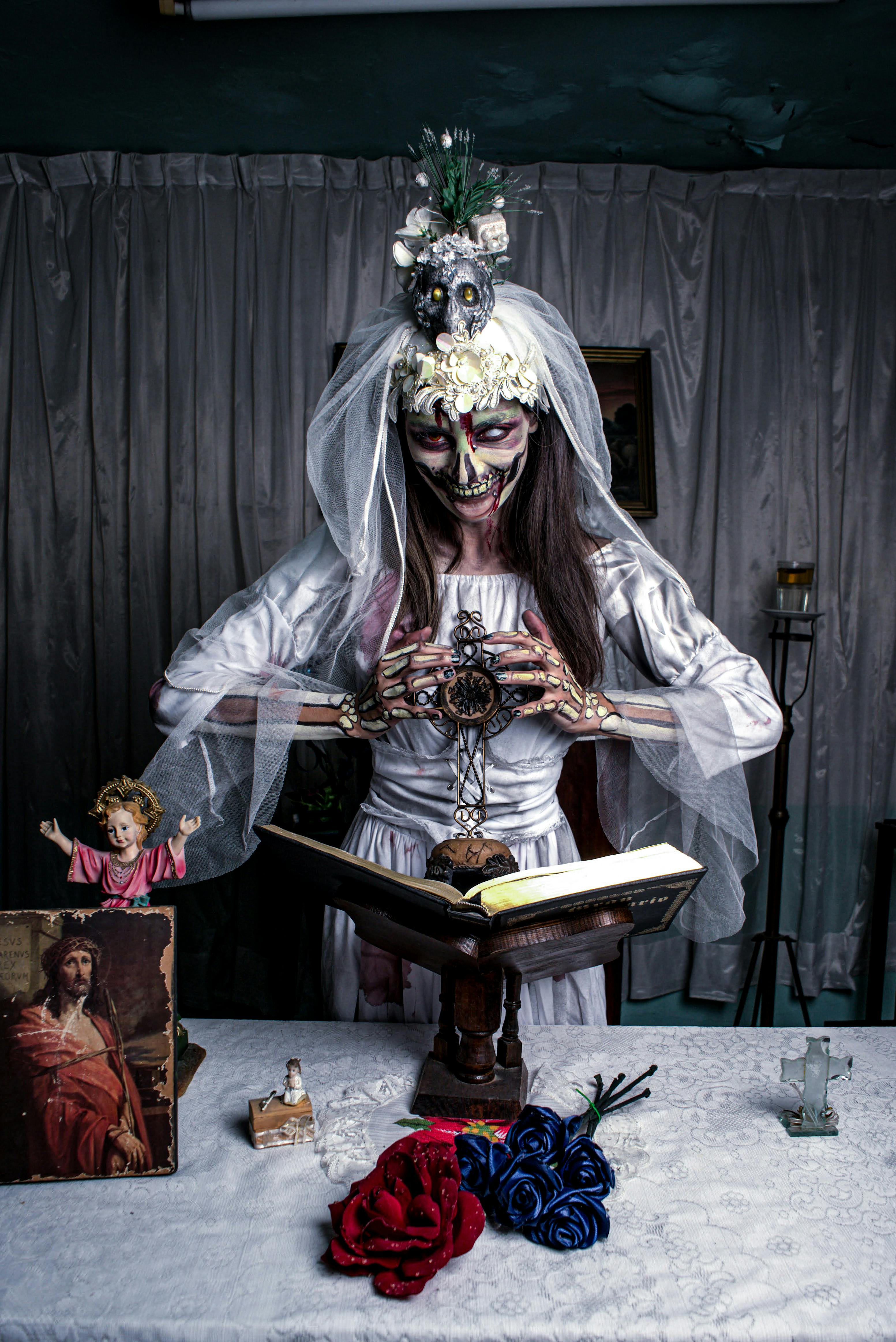 Gothic Ritual Scene with Skeleton Bride · Free Stock Photo