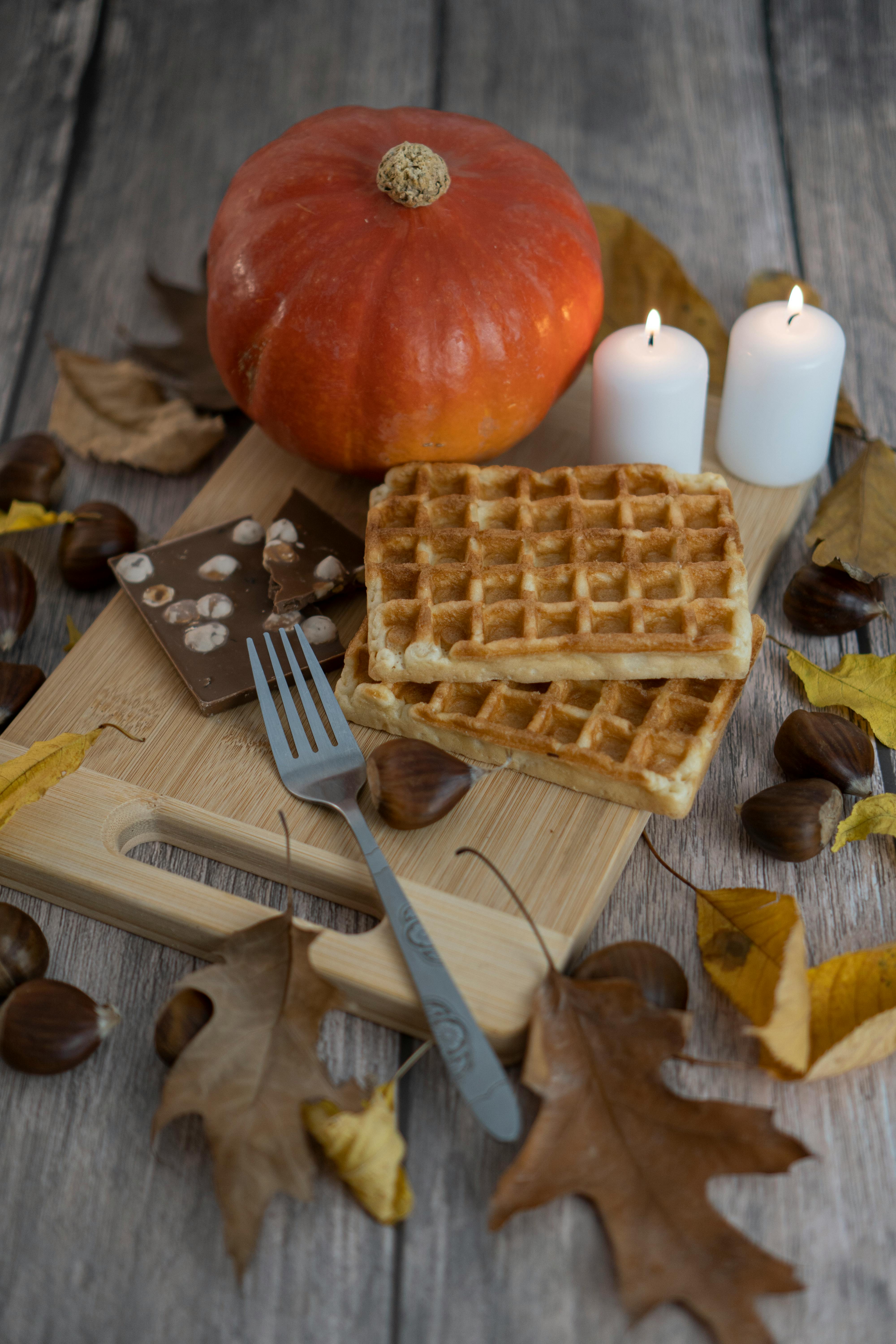 Autumn Waffles with Pumpkin and Candles · Free Stock Photo