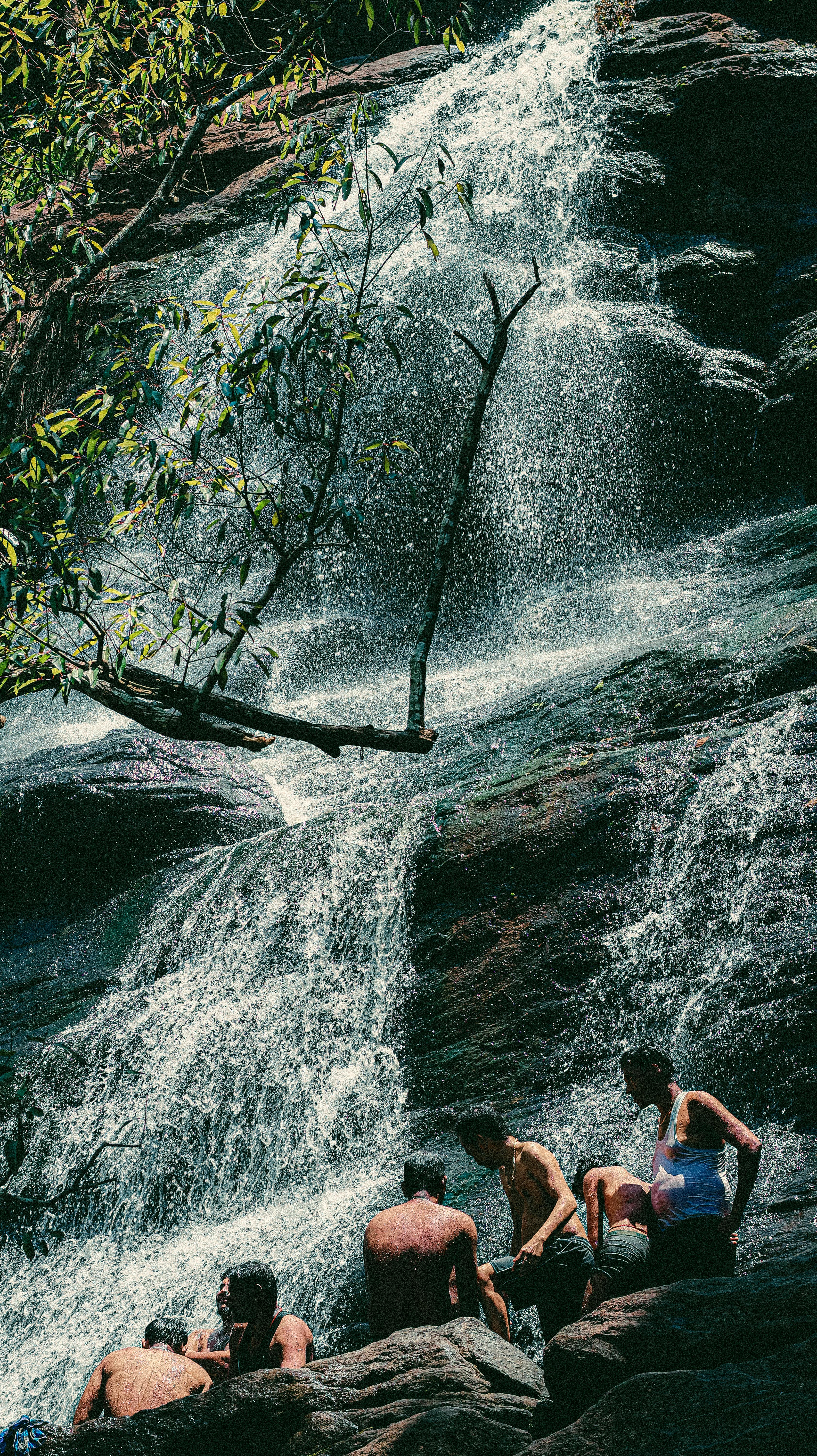 People Enjoying a Refreshing Waterfall · Free Stock Photo