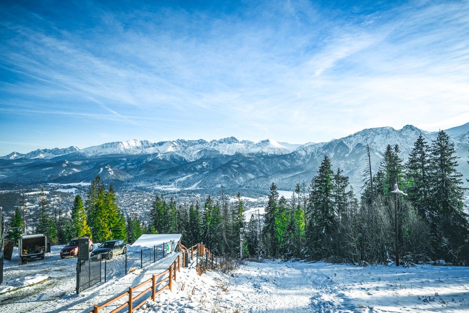 Outdoor thermal pool with steam rising