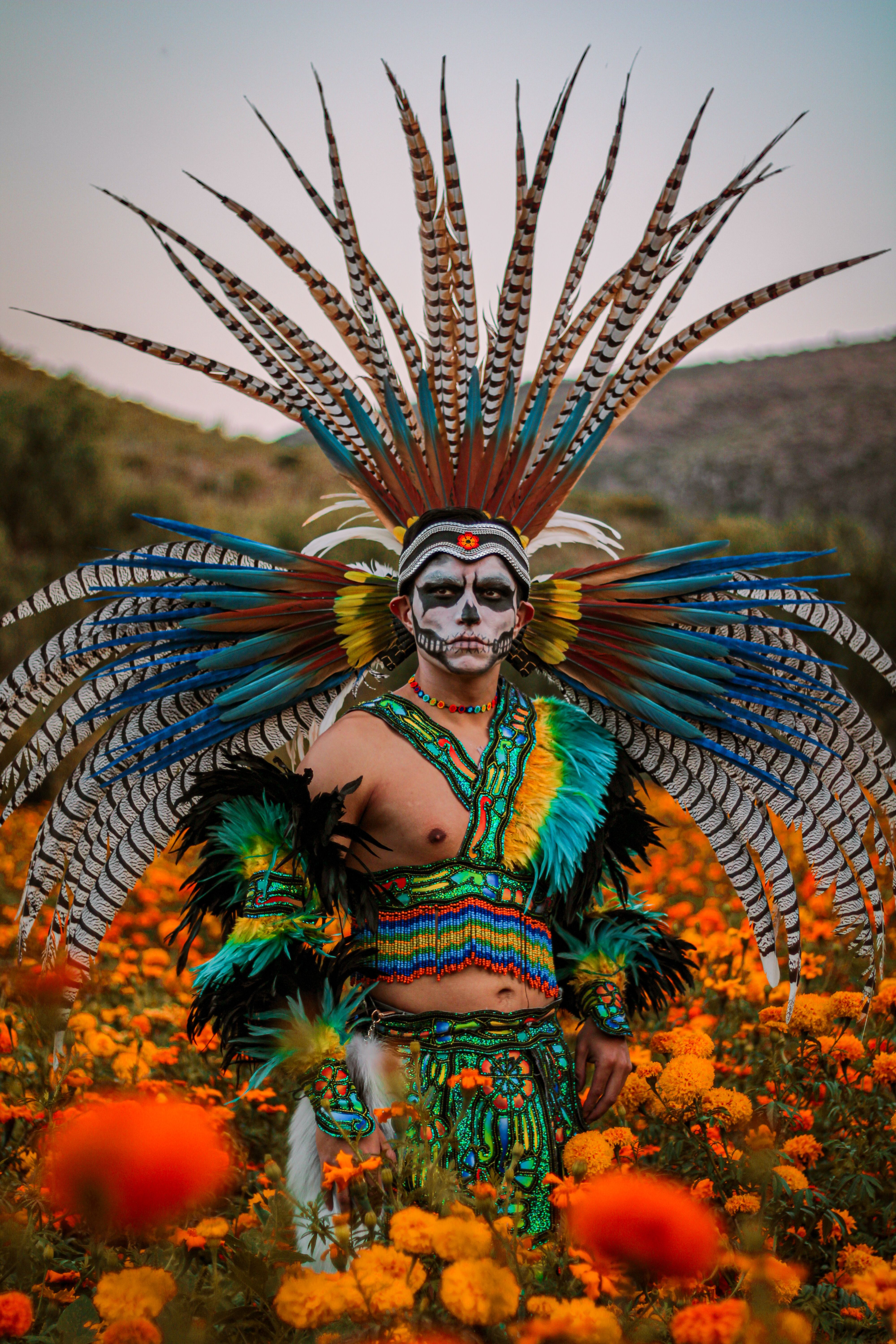 Bailarina Azteca Con Traje Tradicional De Plumas · Foto de stock gratuita