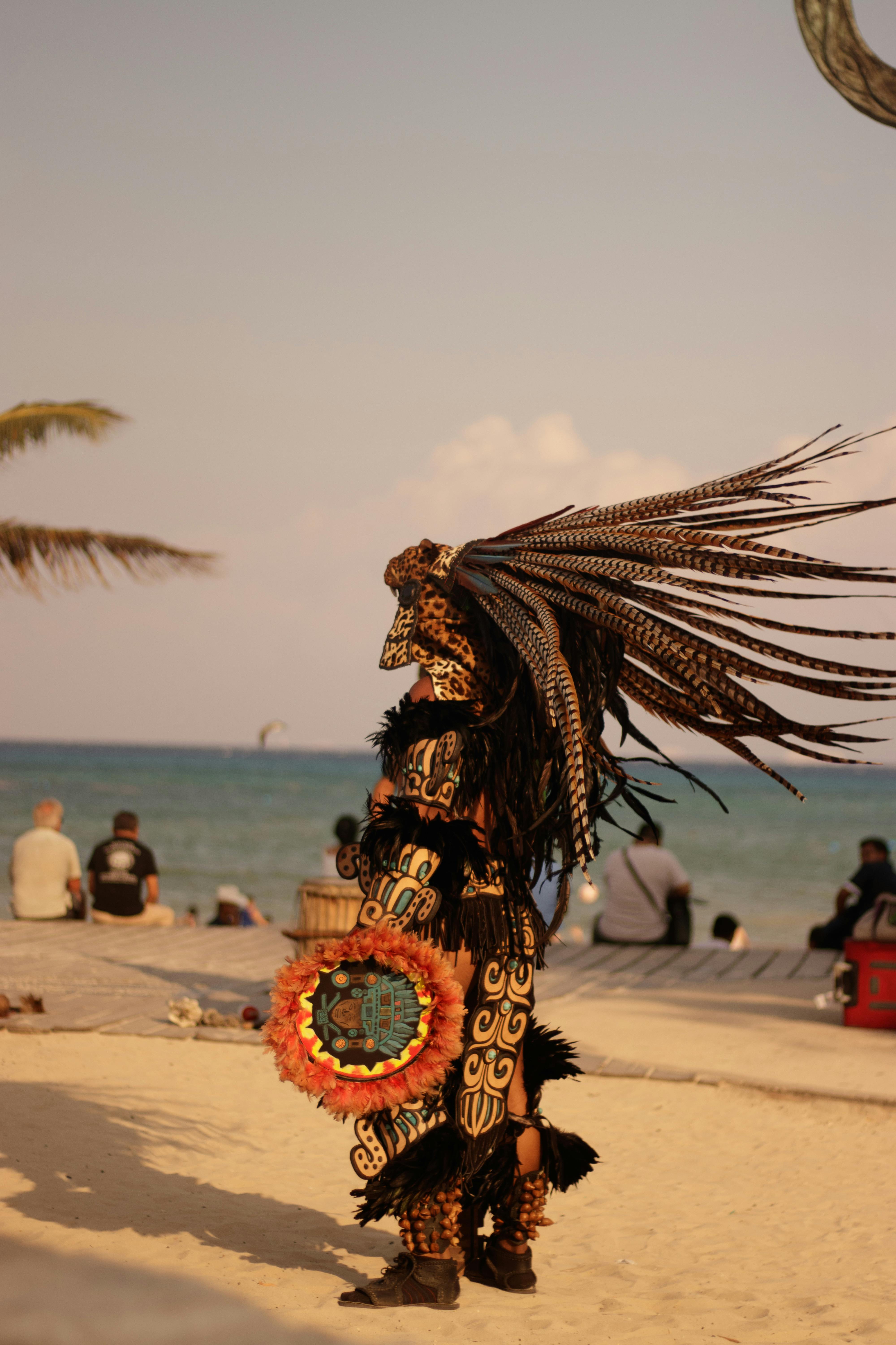 Traditional Mayan Dancer on Playa del Carmen Beach · Free Stock Photo