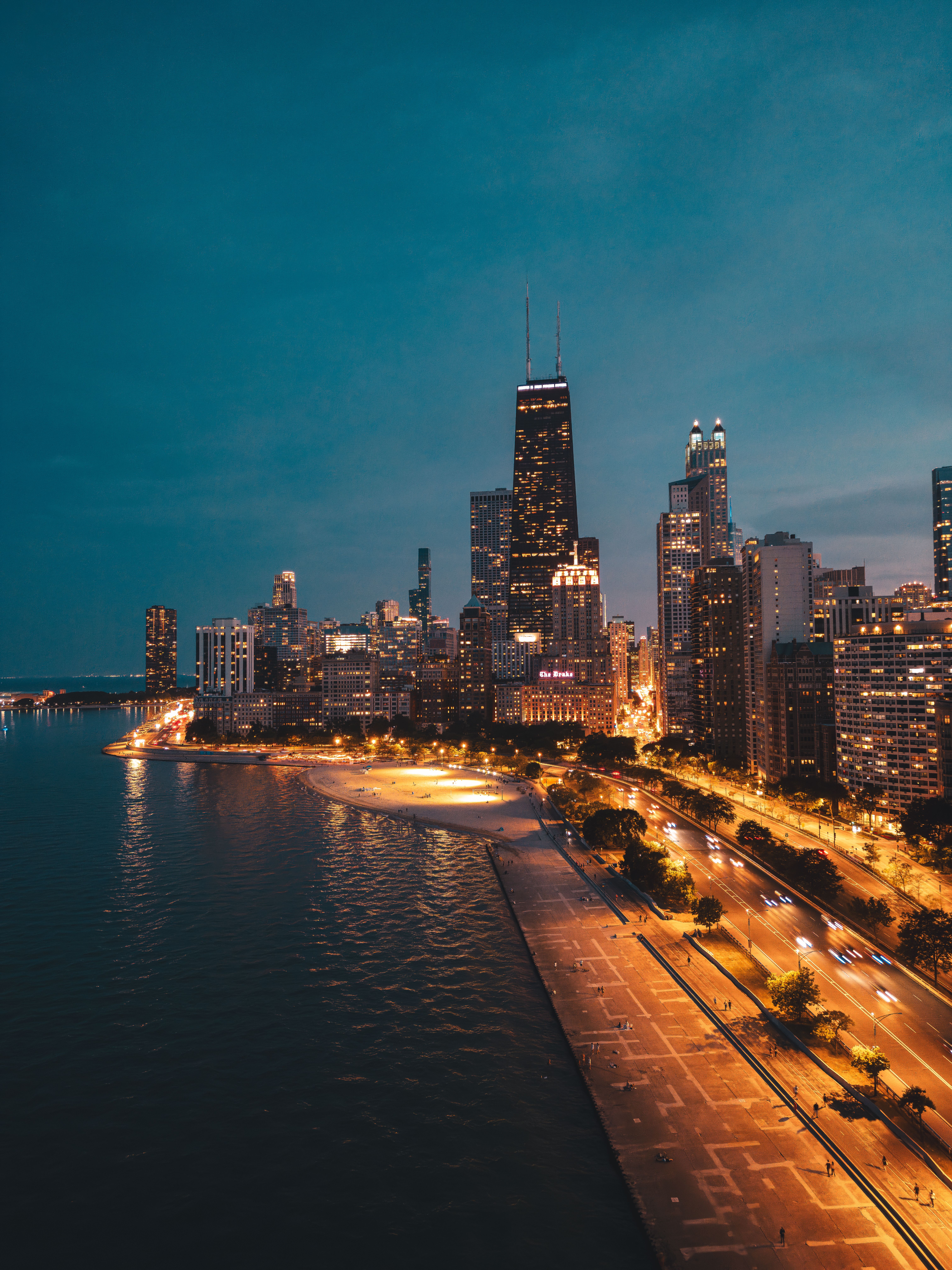 Aerial View of Chicago Skyline at Night · Free Stock Photo