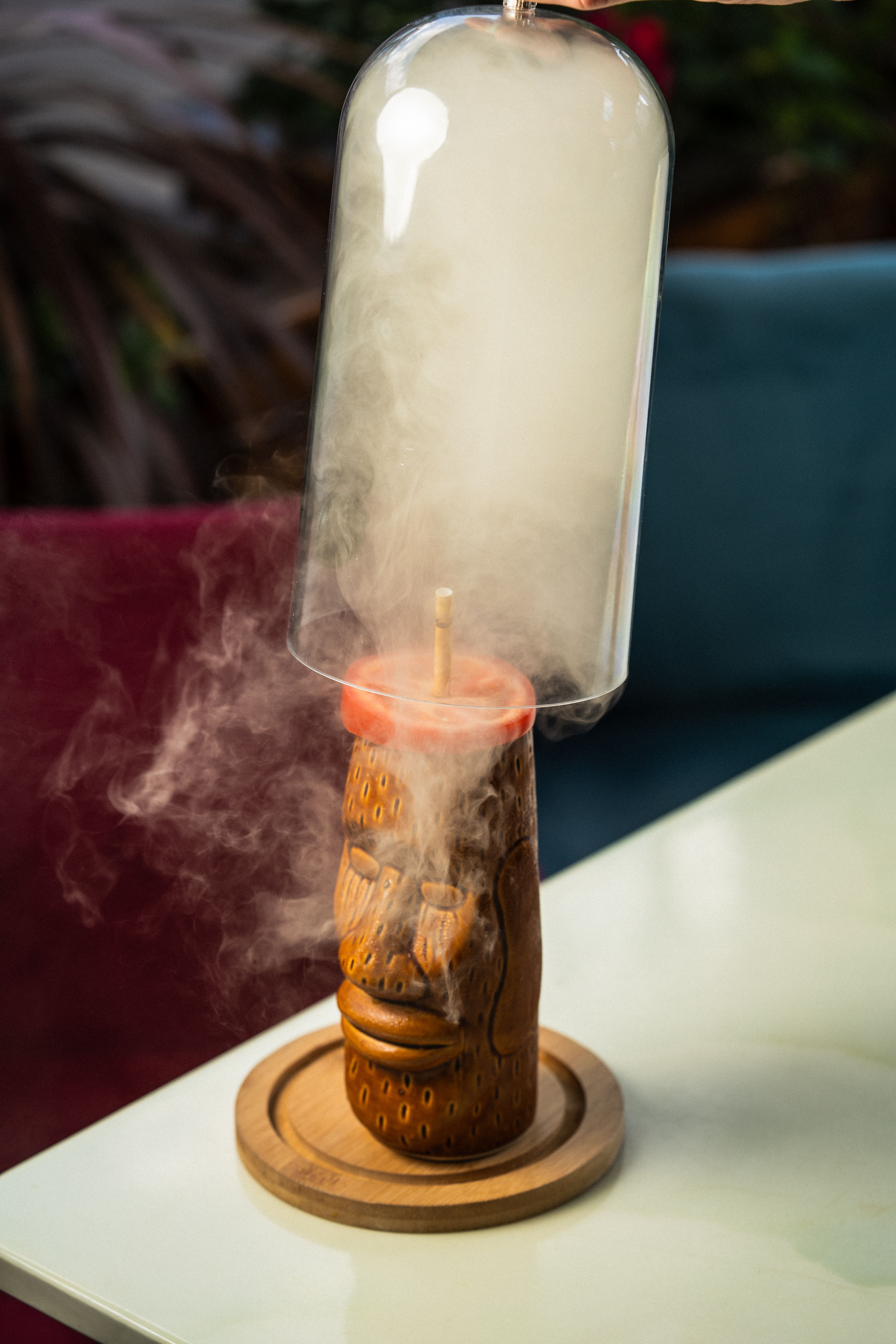 Smoking Cocktail with Tiki Mug and Glass Cloche · Free Stock Photo