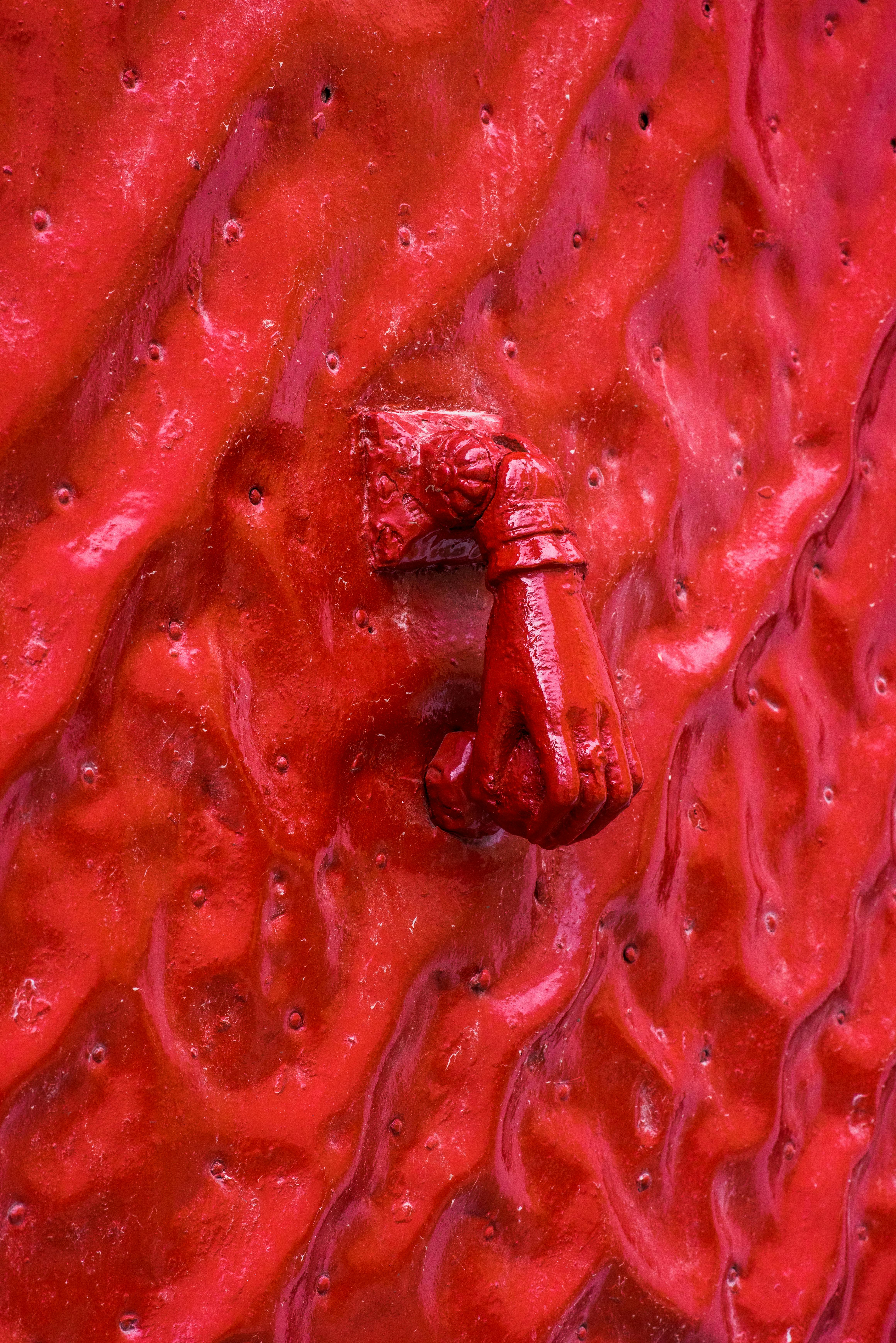 Red Textured Door with Unique Handle · Free Stock Photo