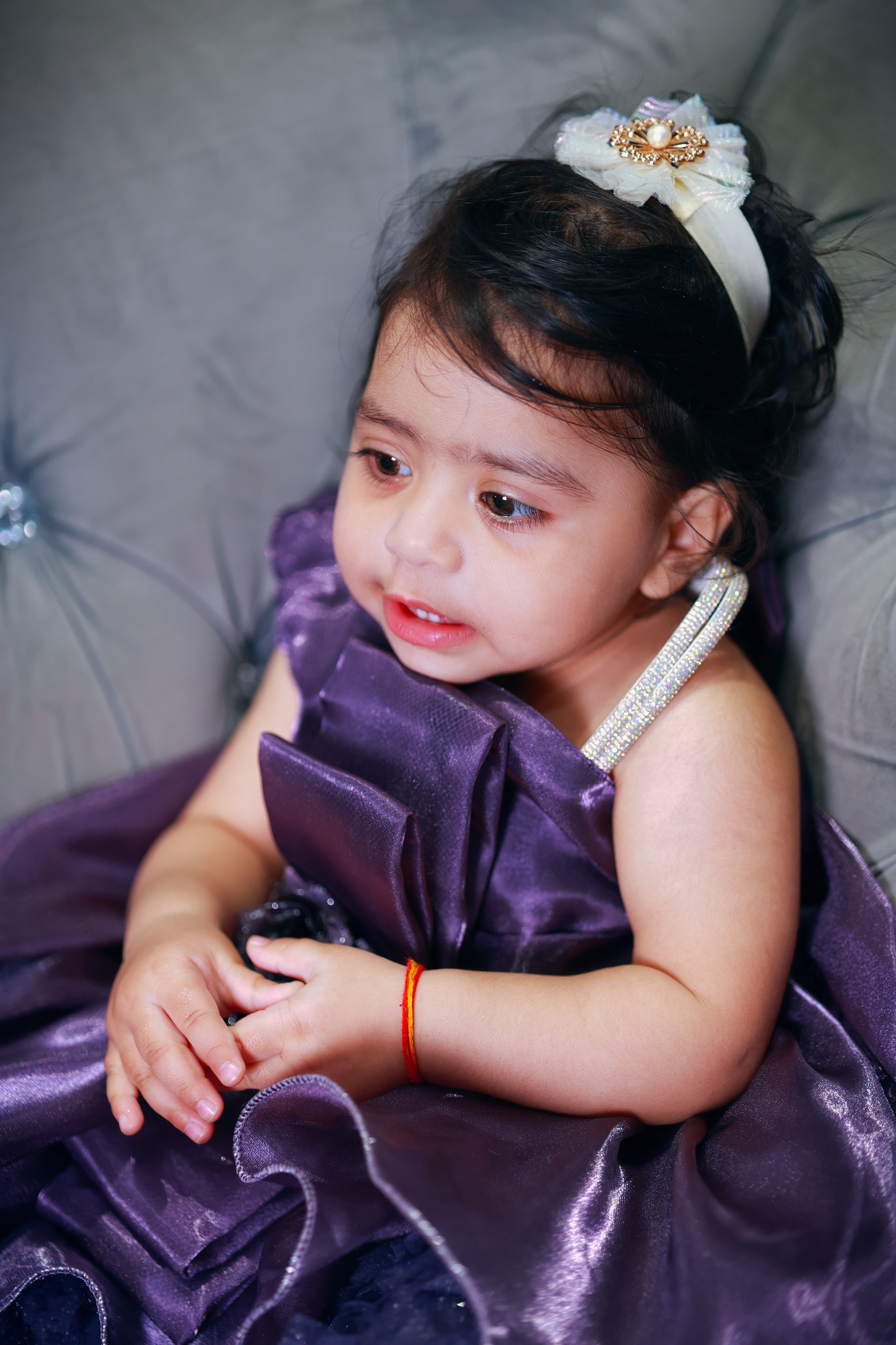 Adorable Baby in Purple Dress with Headband · Free Stock Photo