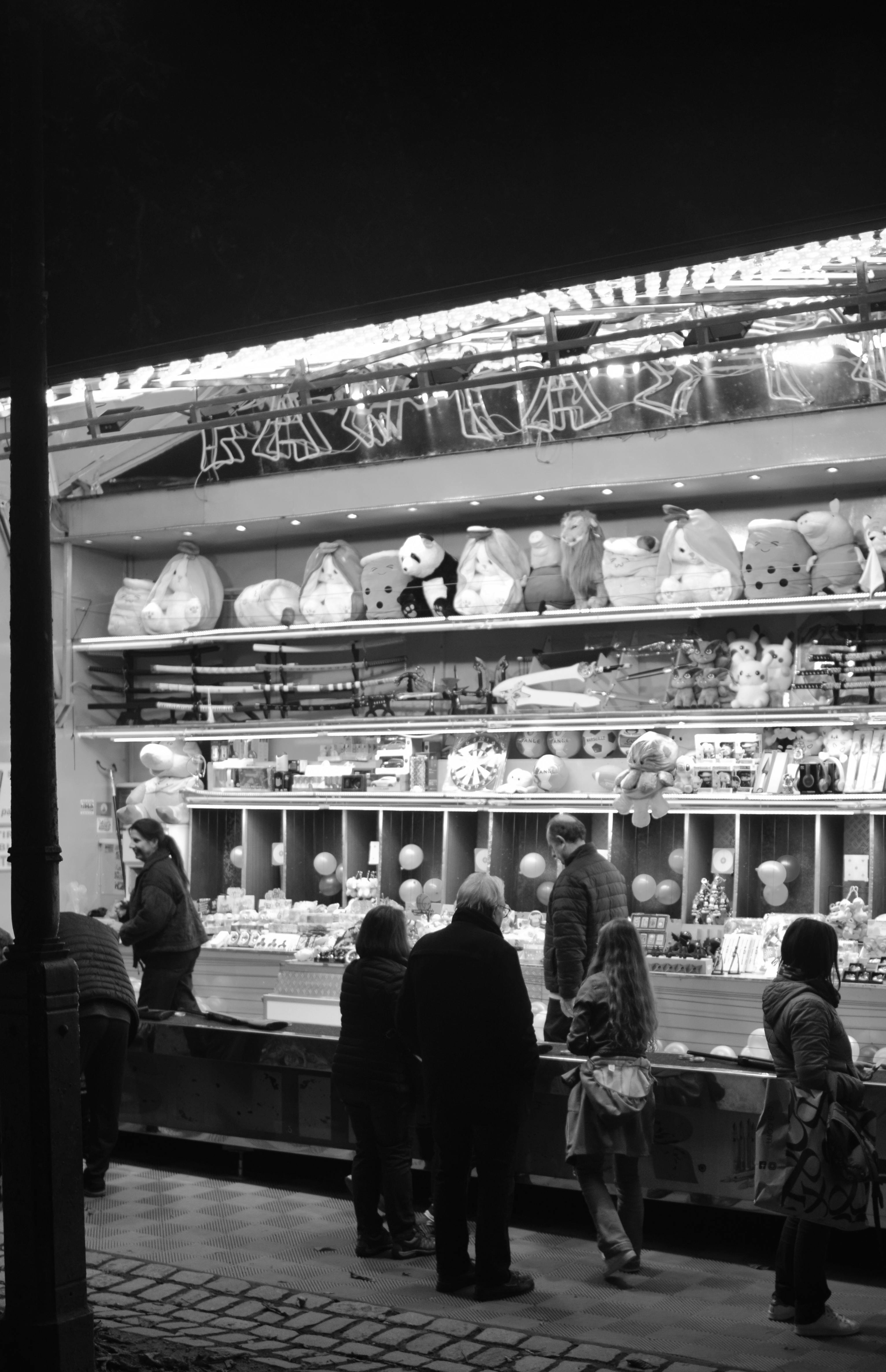 Black and White Carnival Game Night Scene · Free Stock Photo