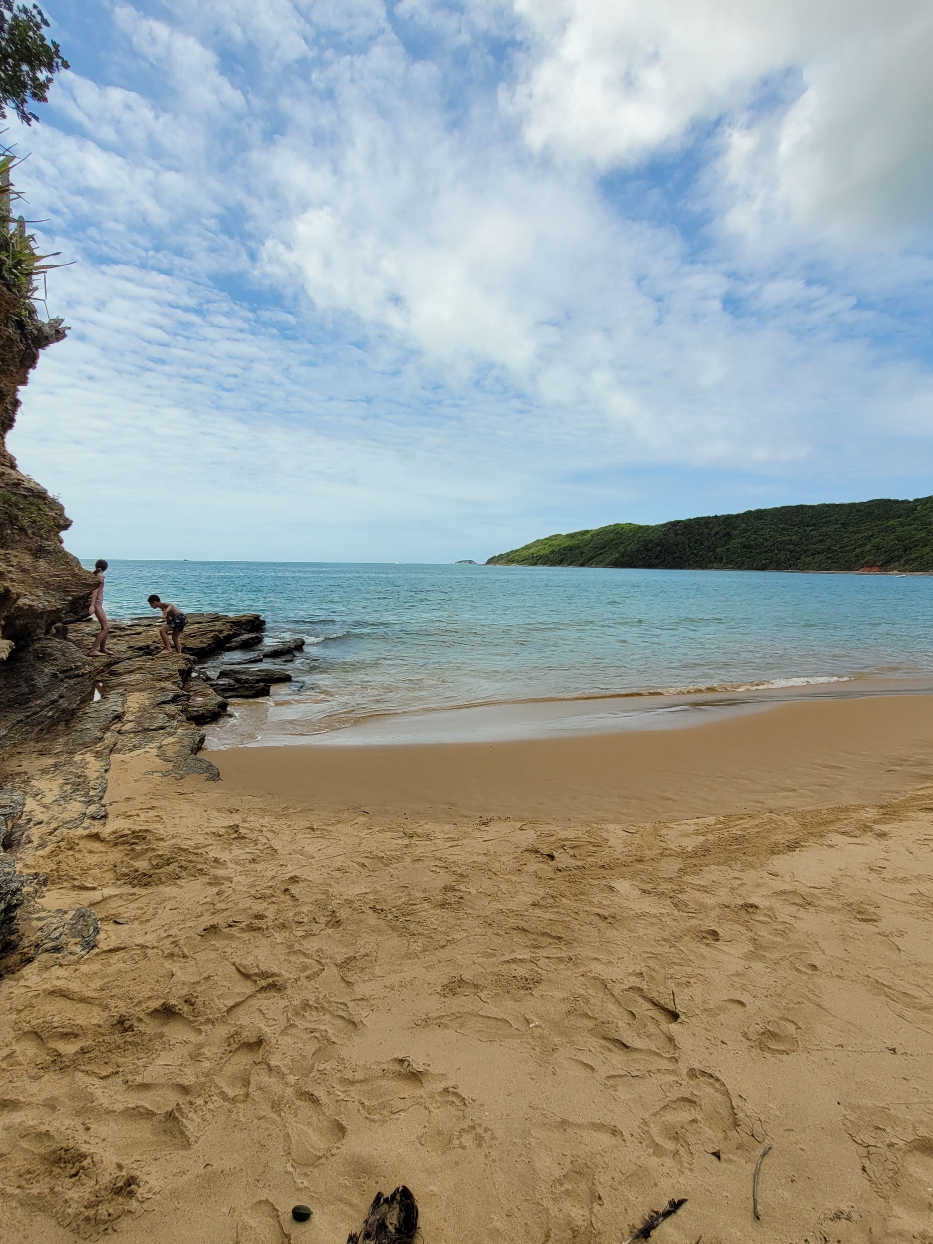Tropical Beach with Rocky Coastline and Clear Skies · Free Stock Photo