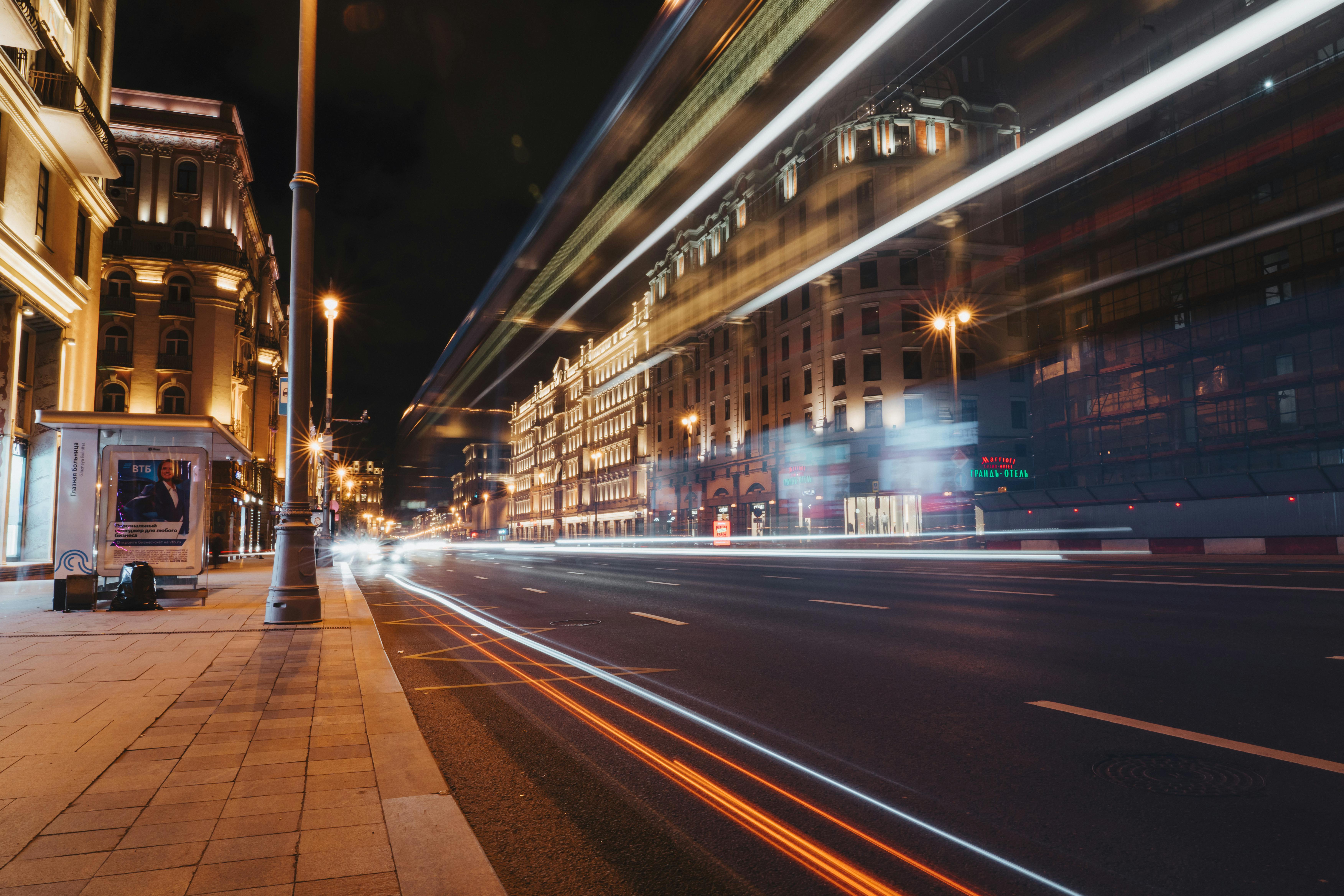 Aerial View of City Street during Nighttime · Free Stock Photo
