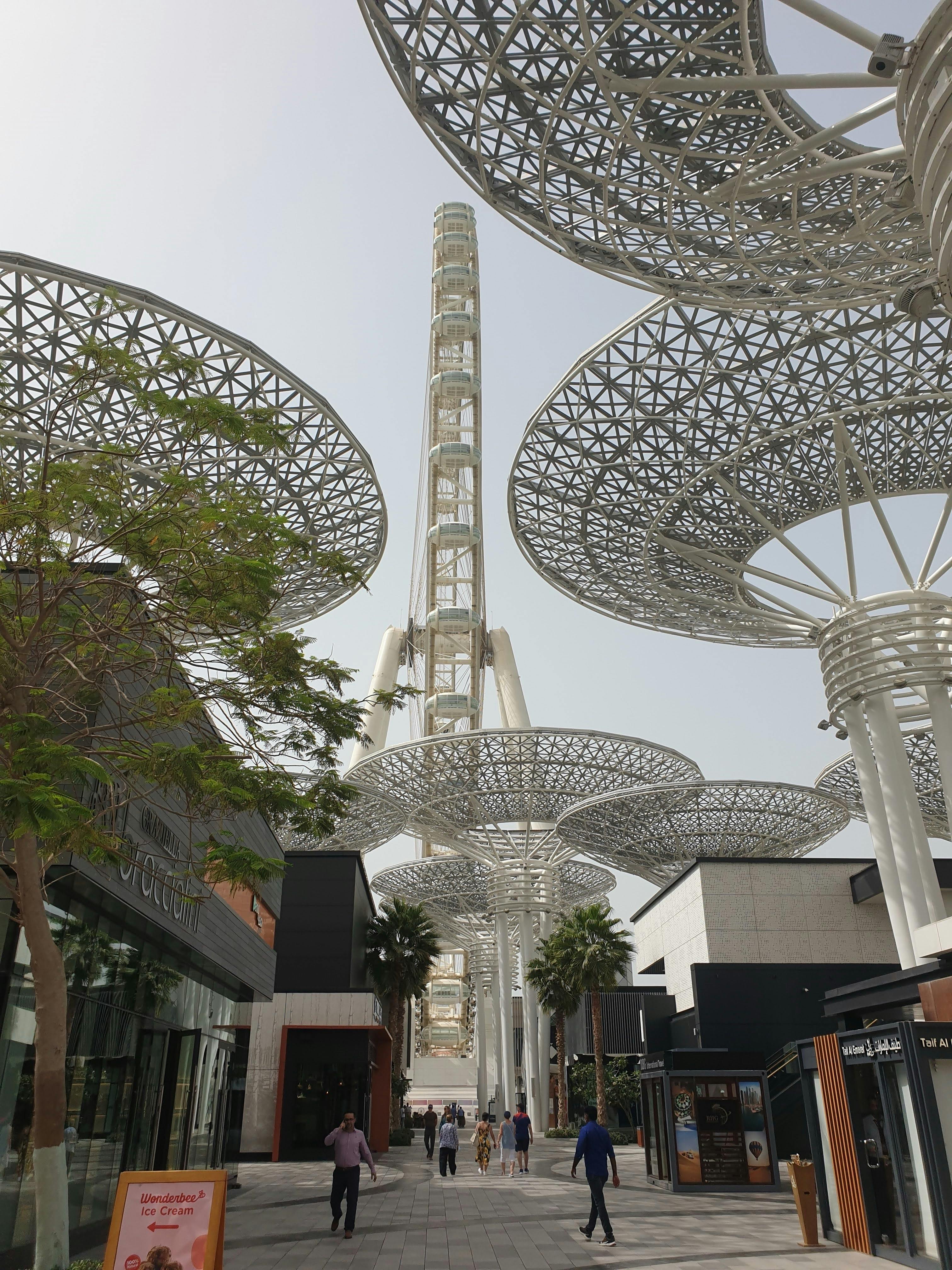 Modern architecture with giant observation wheel · Free Stock Photo