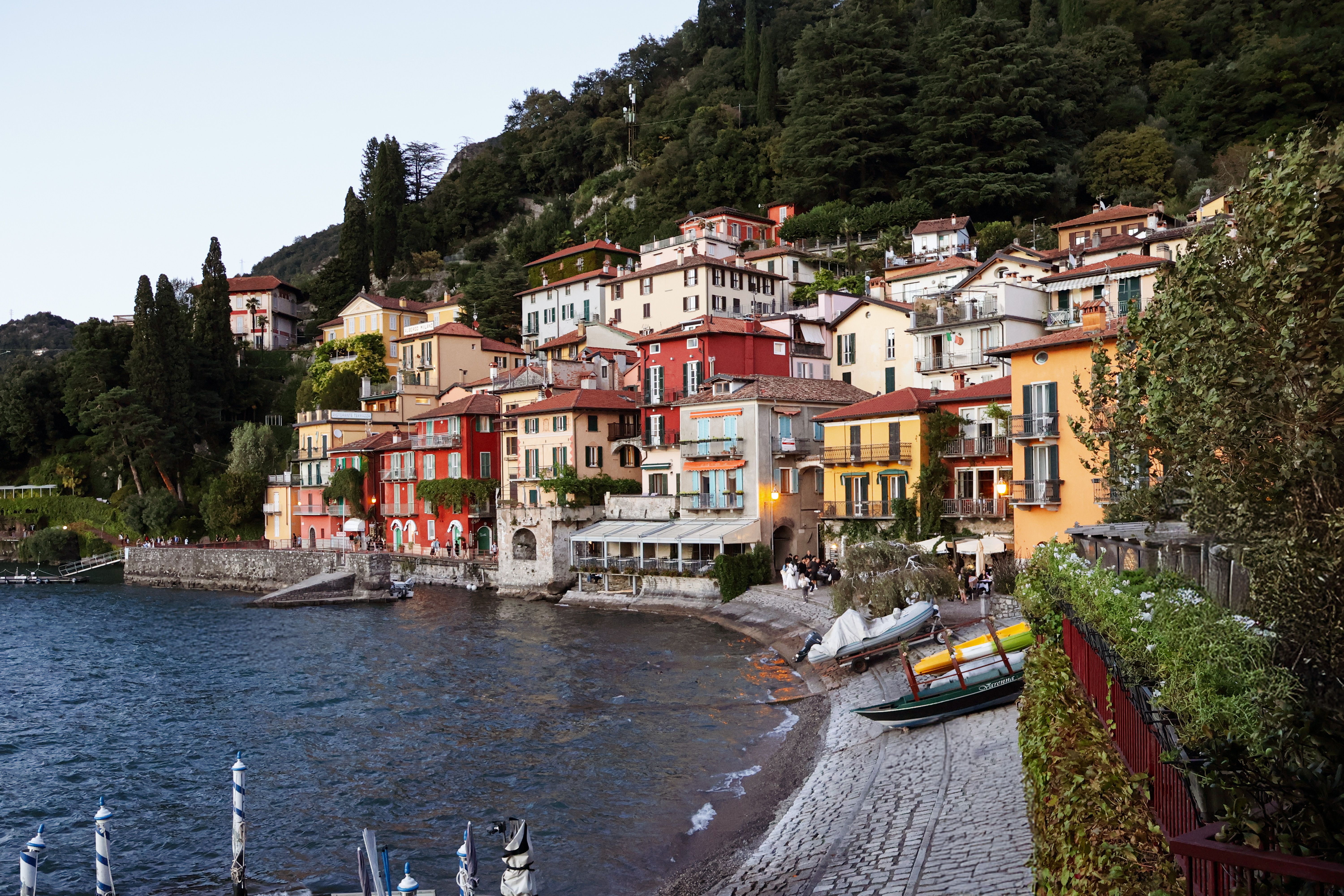 Colorful Houses Along Lake Como Waterfront Free Stock Photo