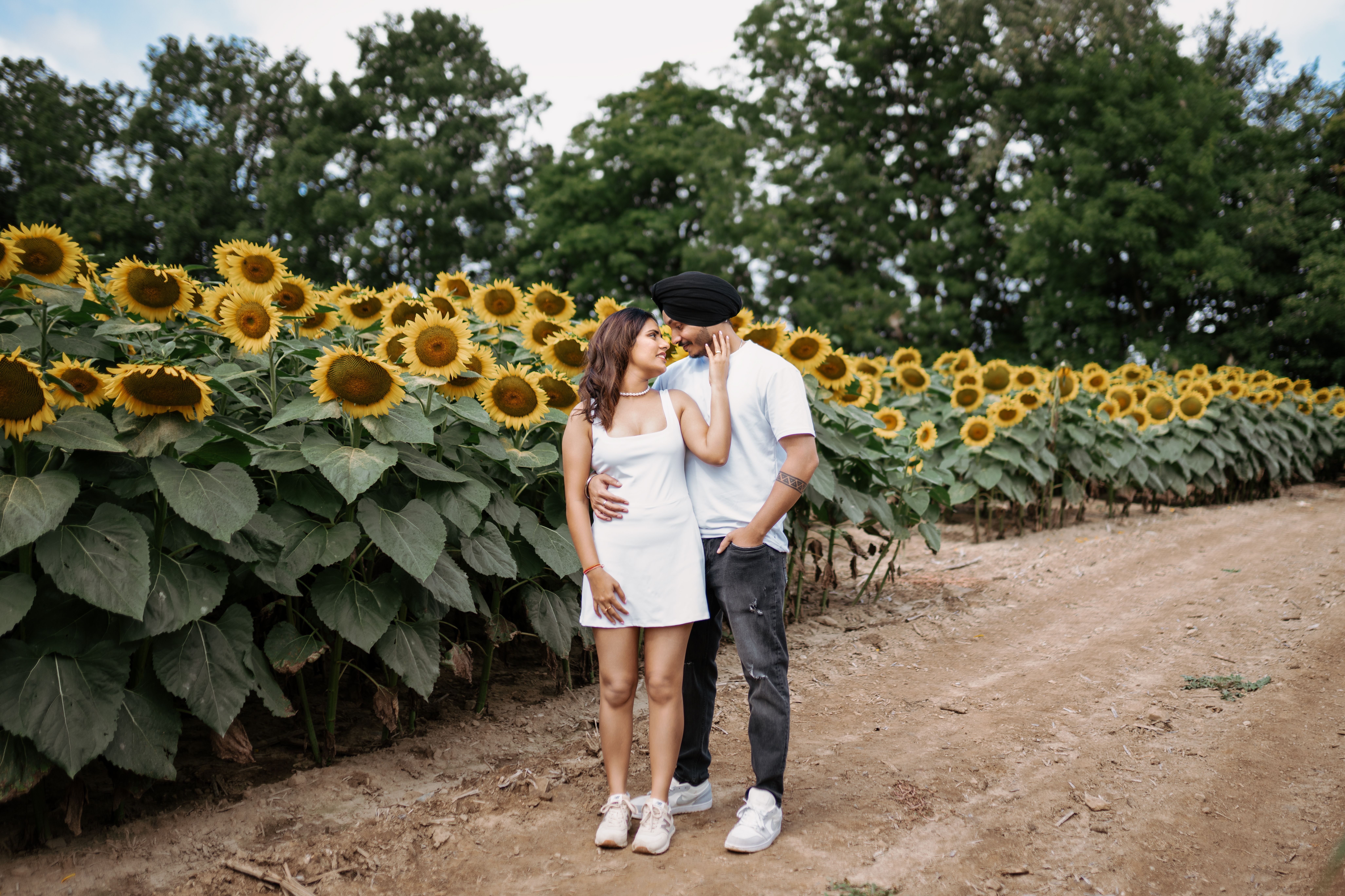 Romantic Couple Embracing in Sunflower Field · Free Stock Photo