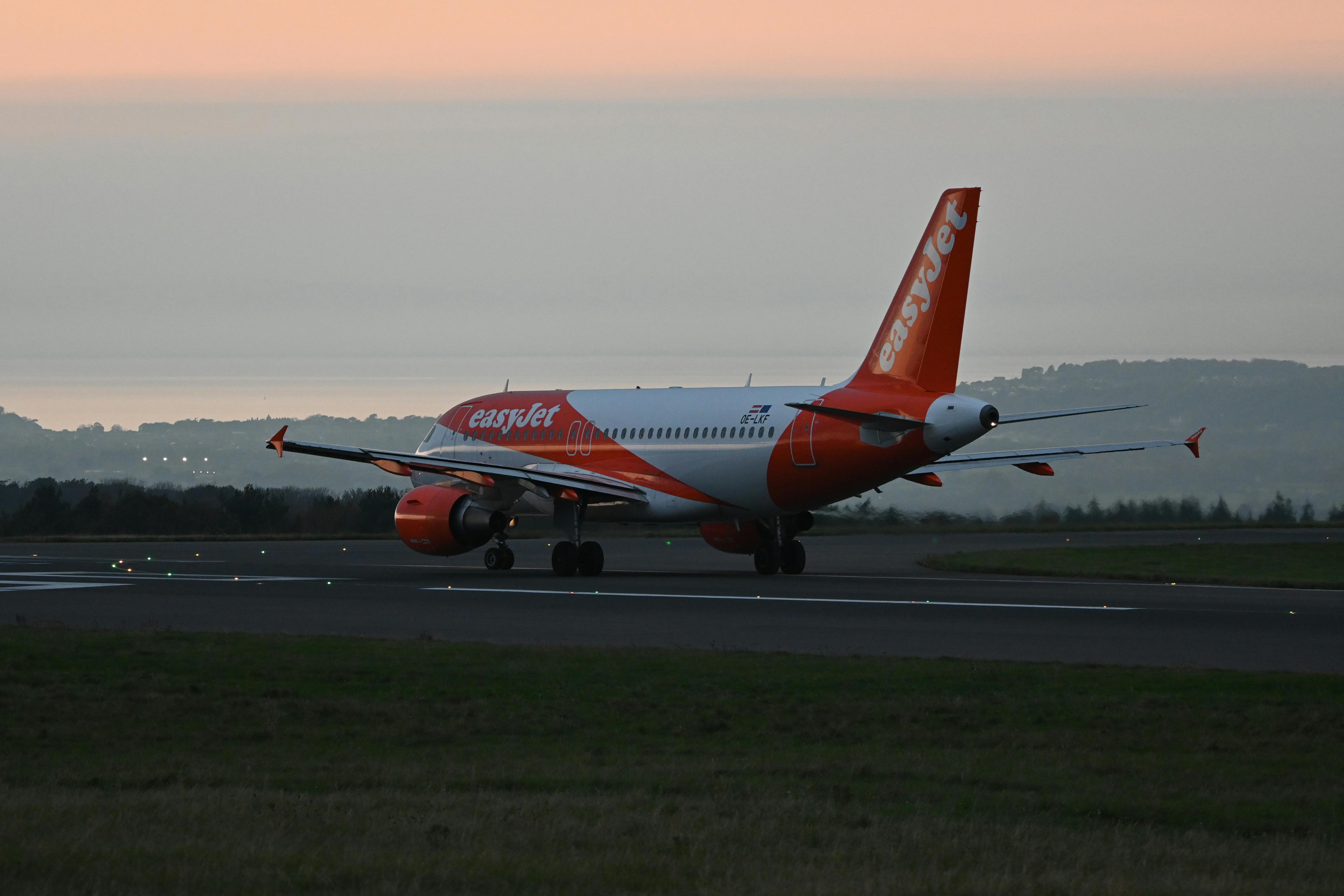 EasyJet Airplane at Runway During Sunset · Free Stock Photo