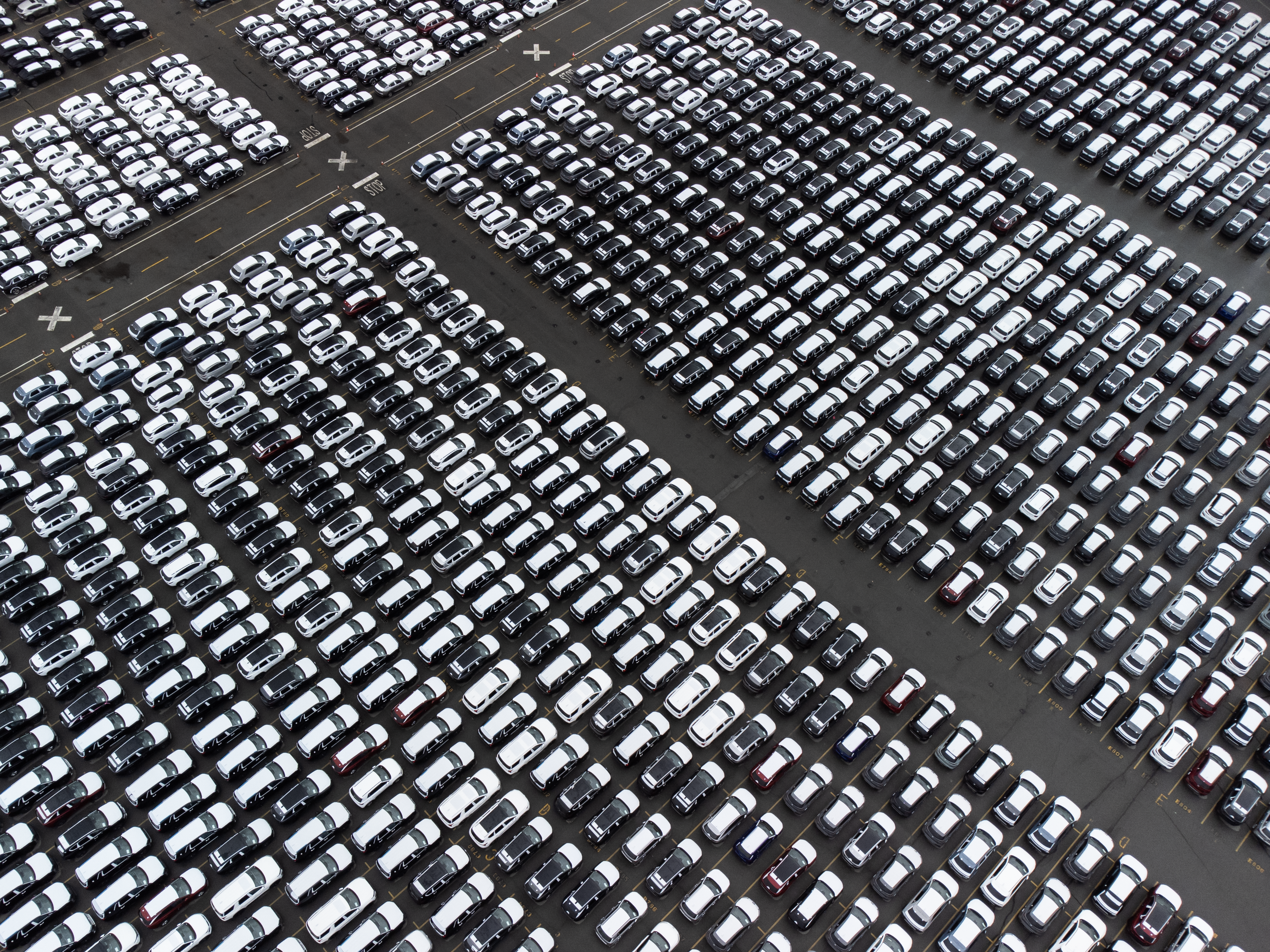 Aerial View of Car Parking Lot with Rows of Vehicles · Free Stock Photo