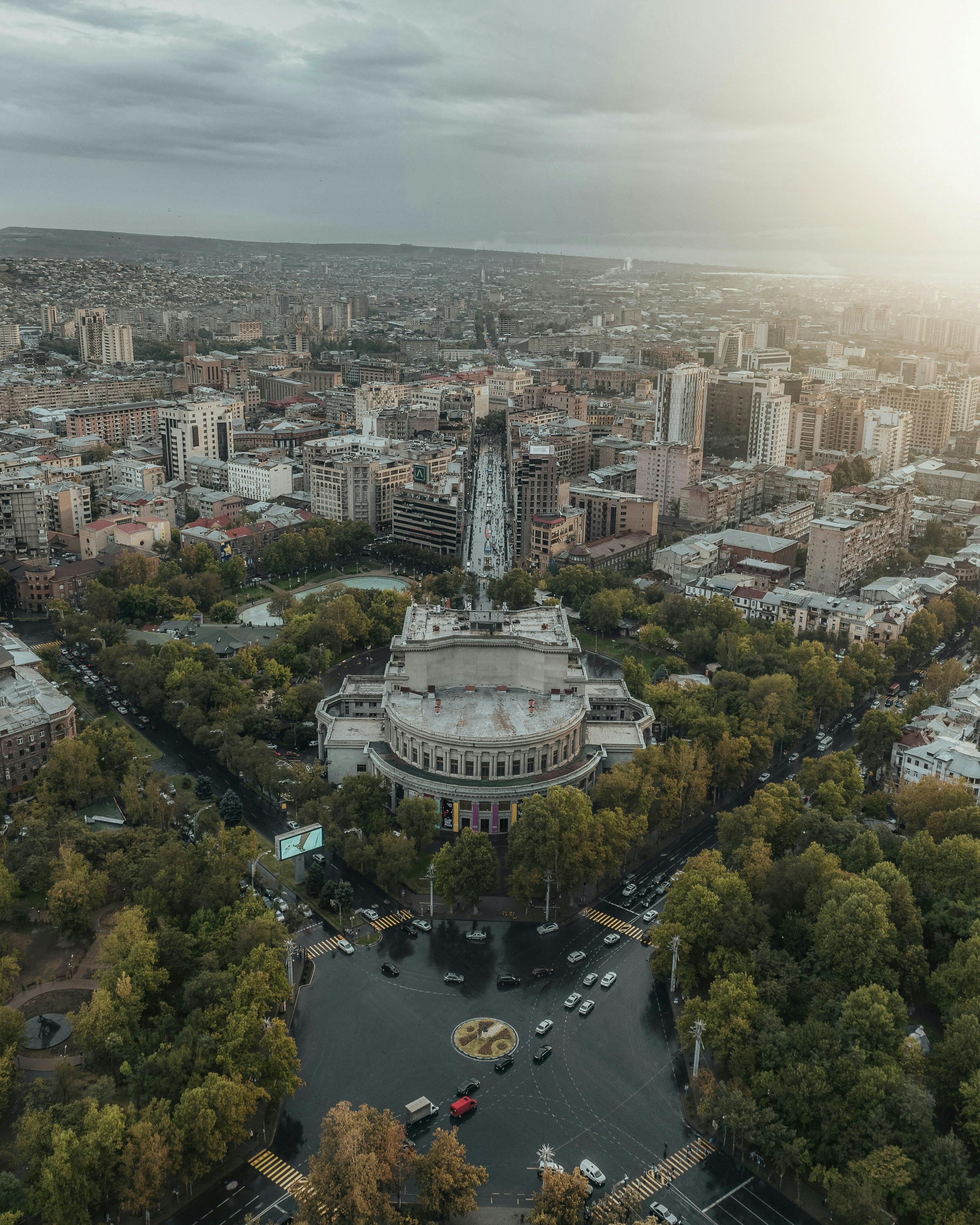 Aerial View of Yerevan's Cascade Complex at Sunset · Free Stock Photo