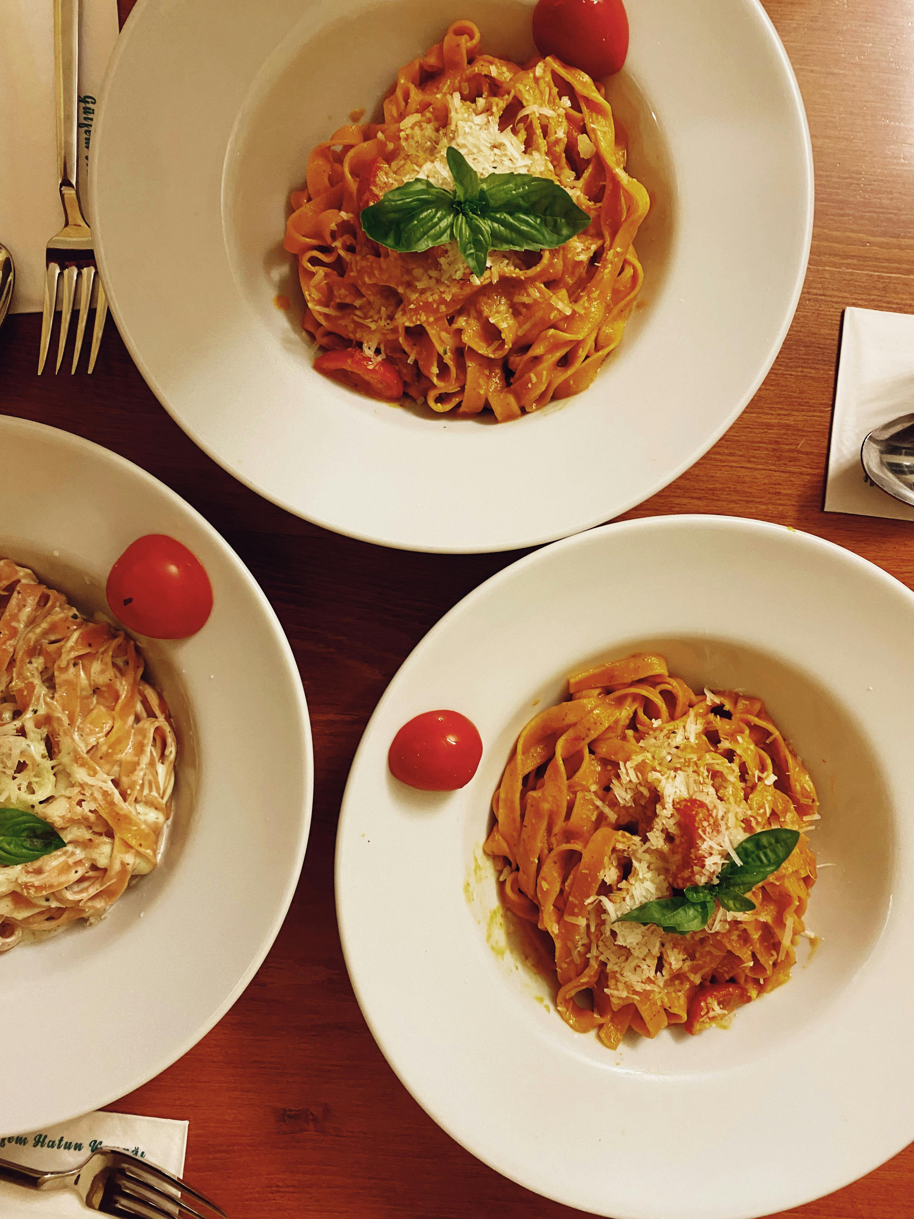 Delicious Italian Pasta Plates Overhead Shot · Free Stock Photo