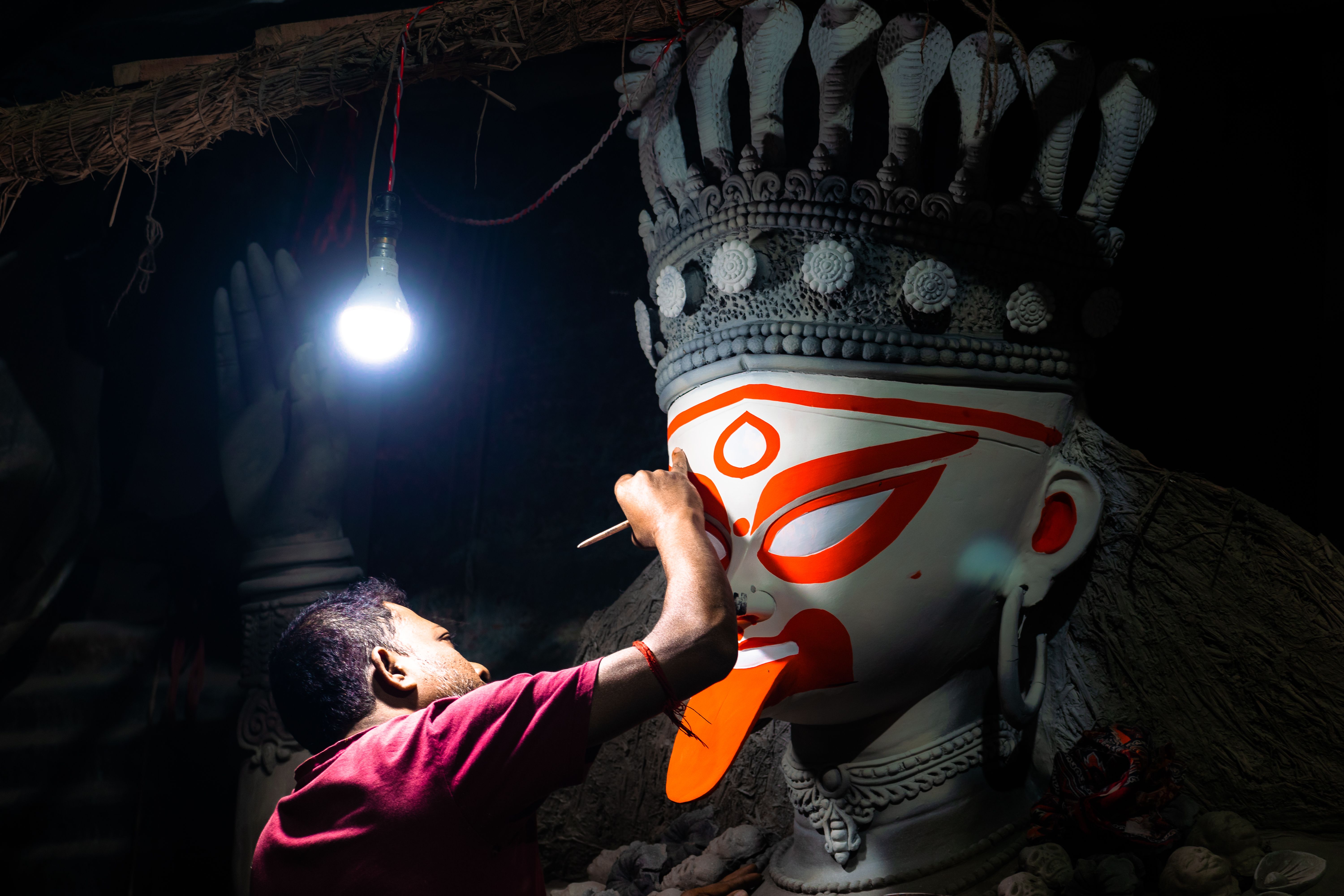 Artist Painting Goddess Idol in Kolkata Workshop · Free Stock Photo