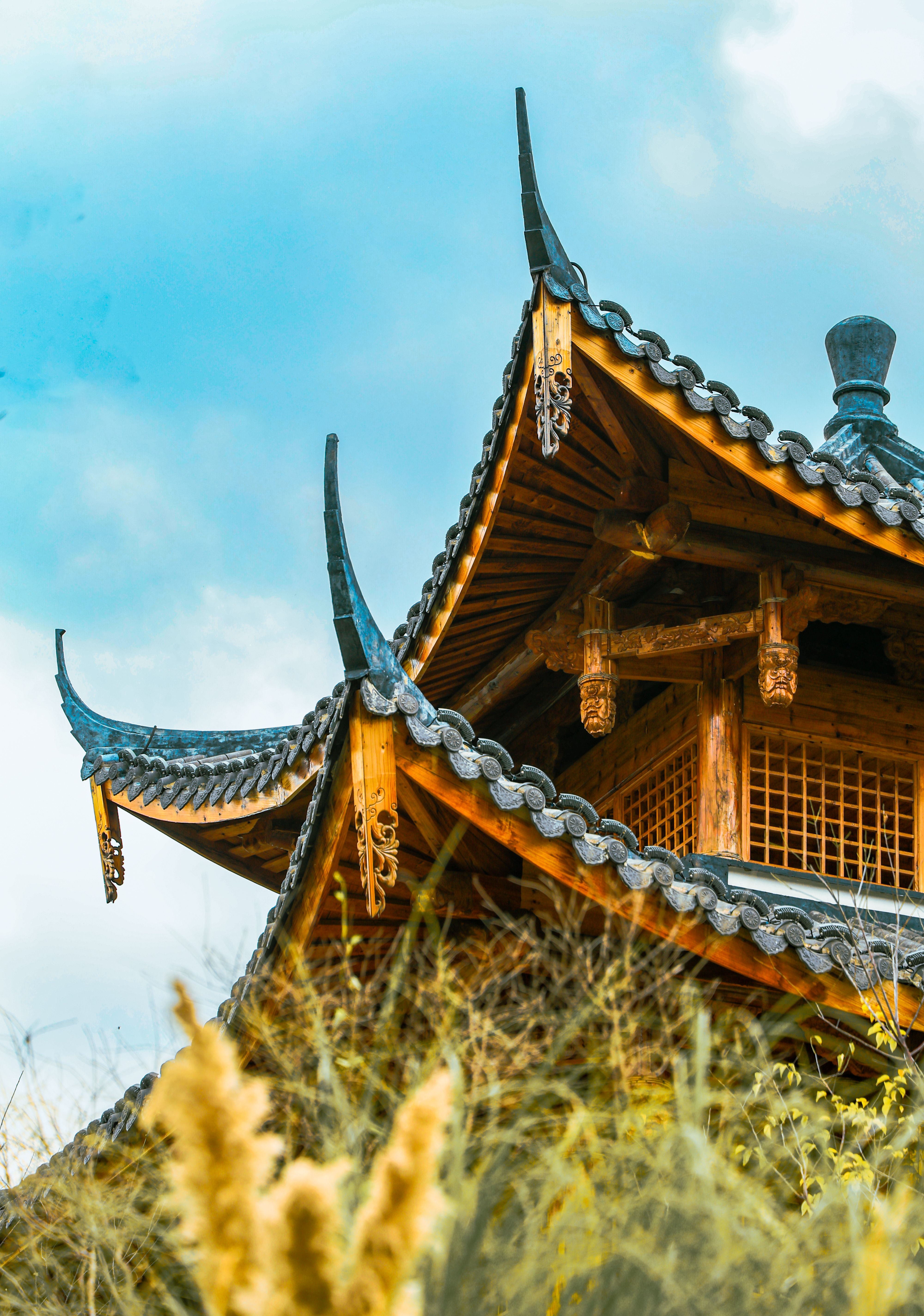 Traditional Asian Architecture with Blue Sky · Free Stock Photo