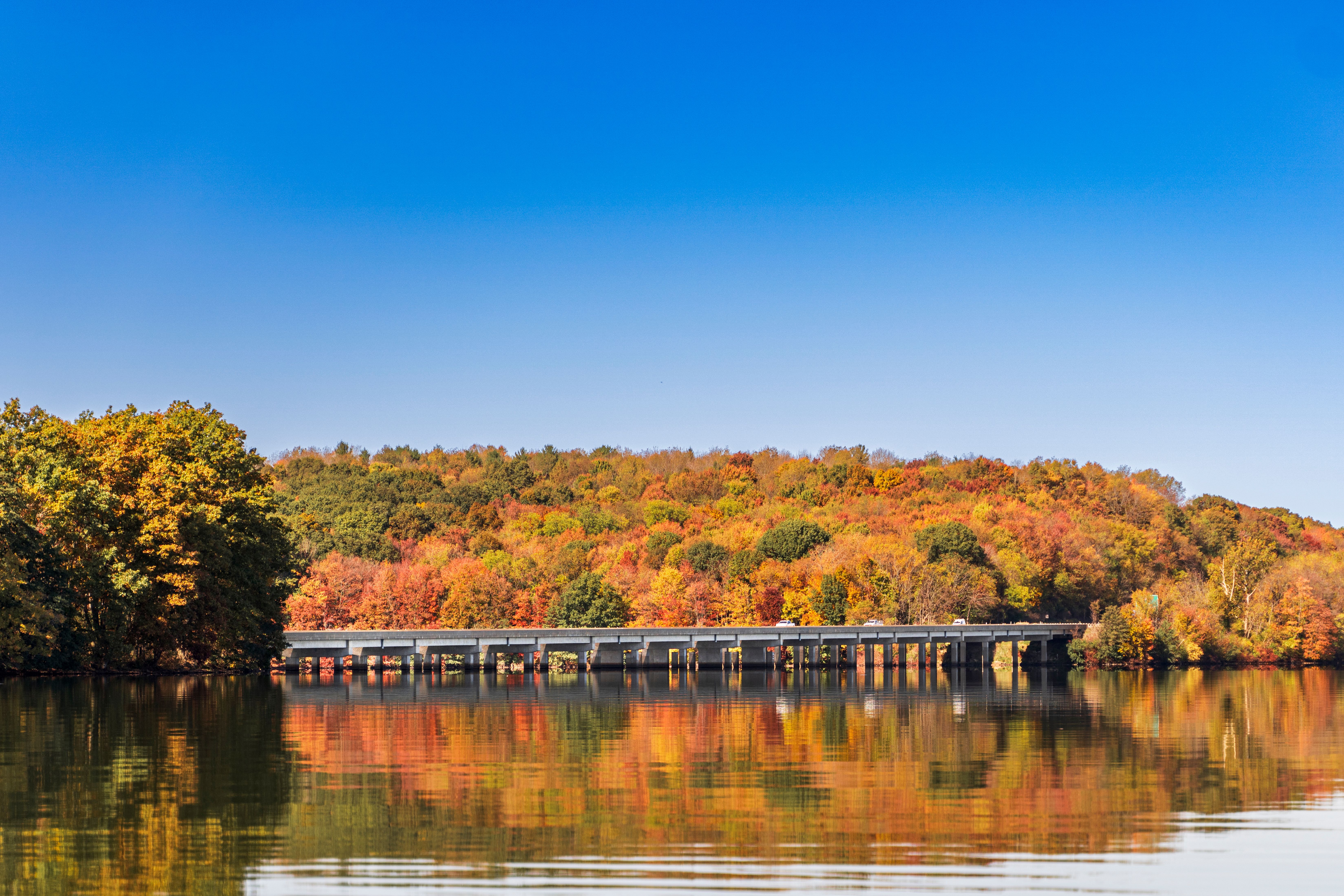 Reflejo Otoñal En El Puente De Portersville, Pa · Foto de stock gratuita