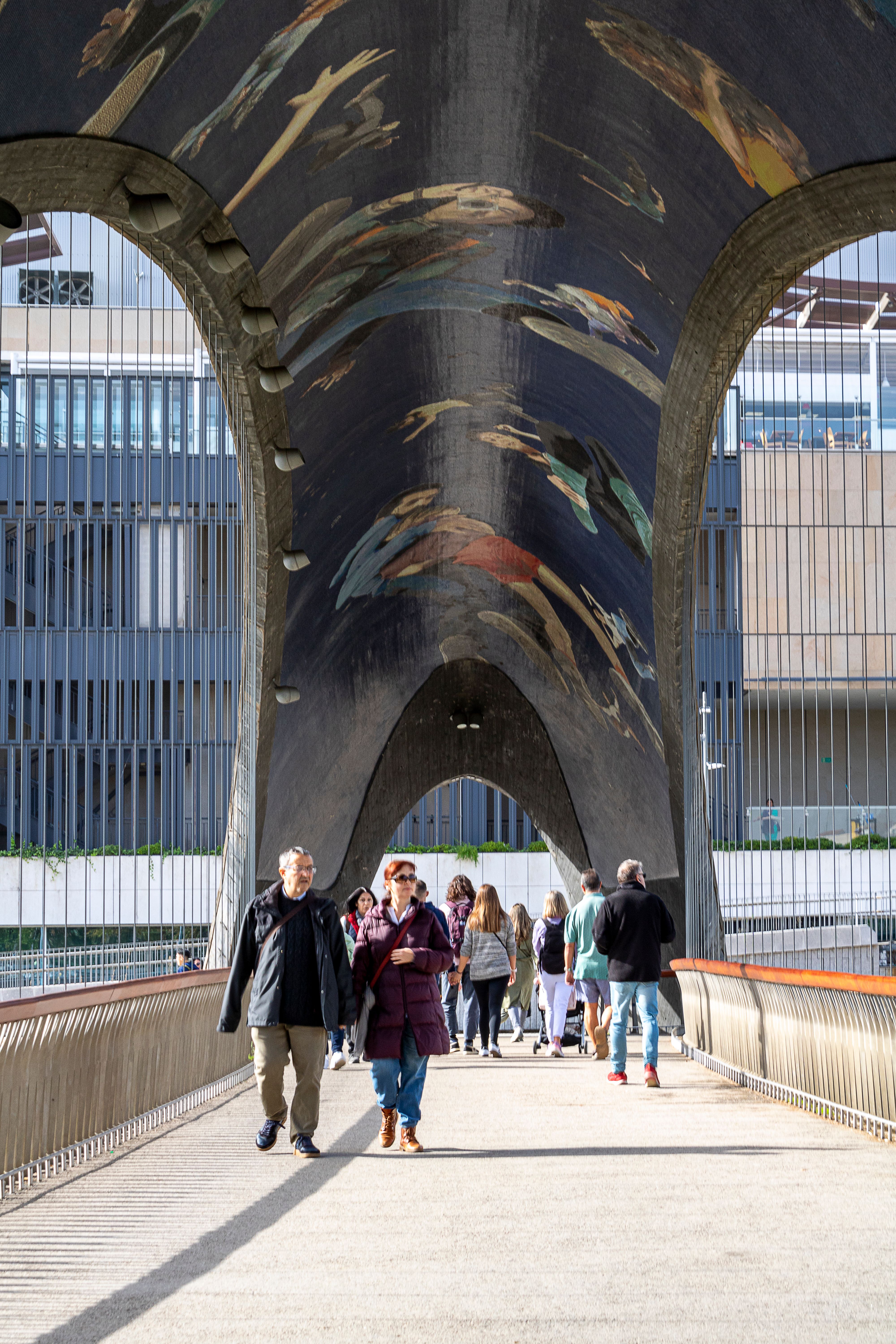 Pedestrian Bridge with Unique Art in Madrid · Free Stock Photo