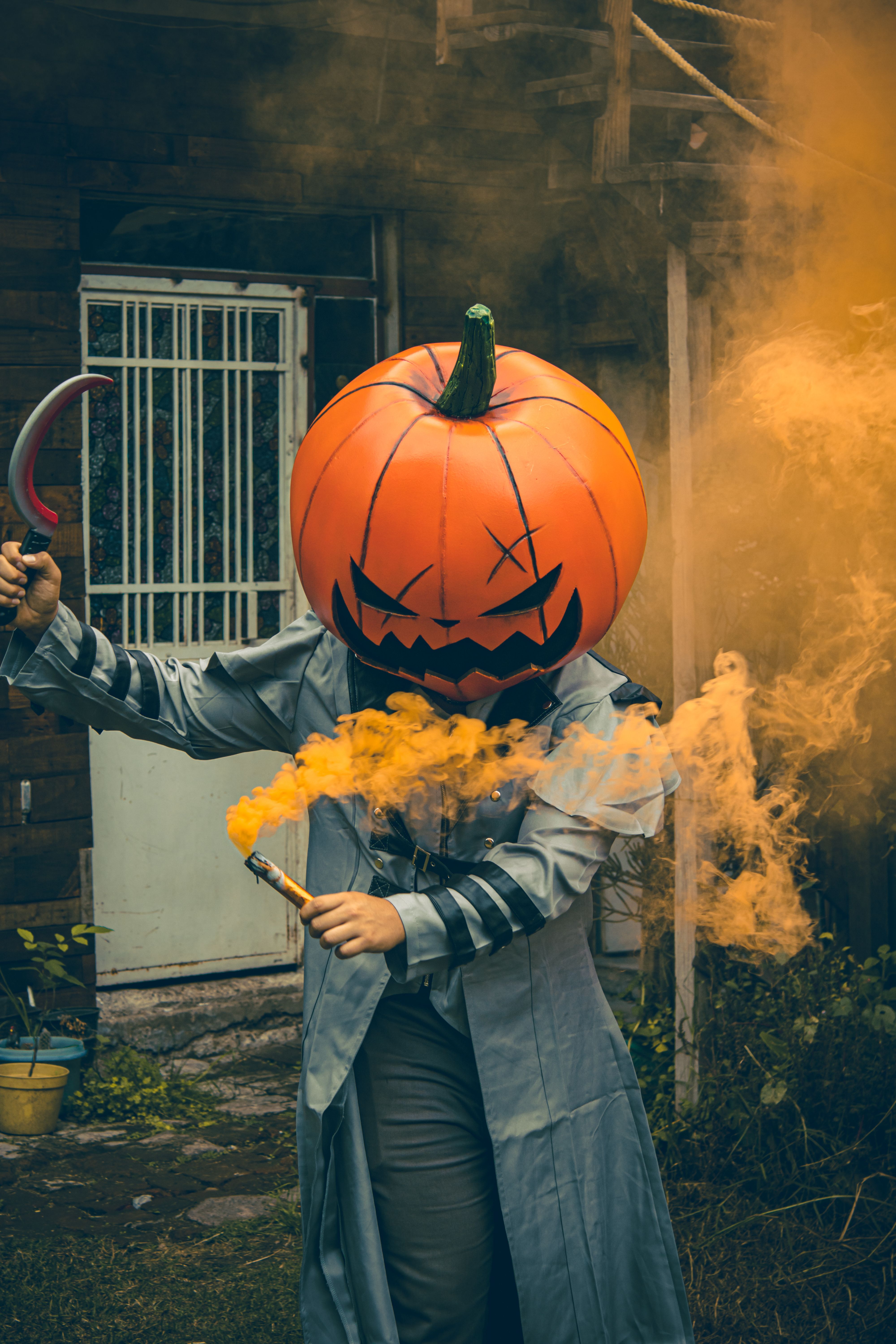 Eerie Pumpkin Head Halloween Cosplay Outdoors · Free Stock Photo