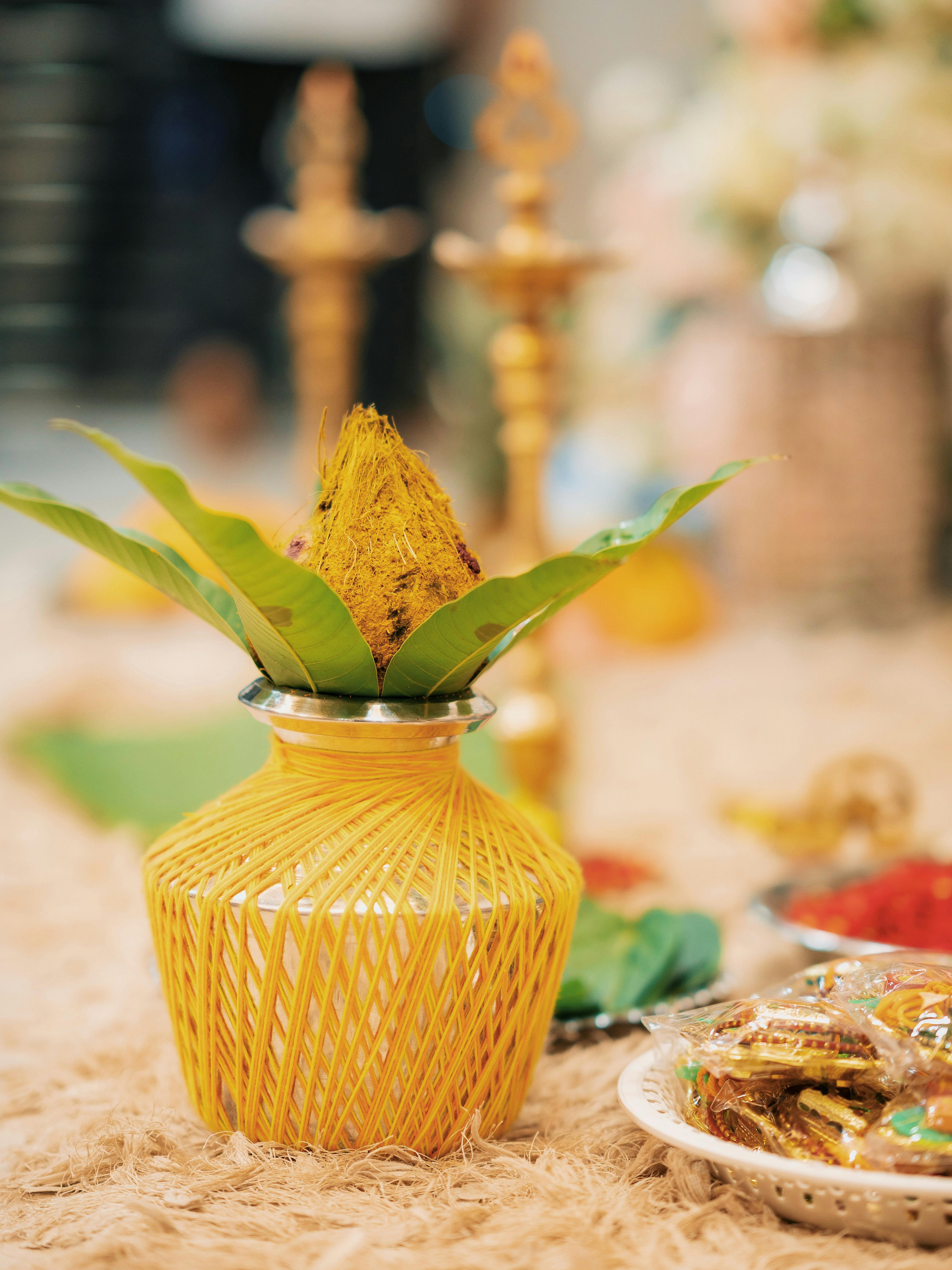 Traditional Indian Kalash with Leaves Decor · Free Stock Photo