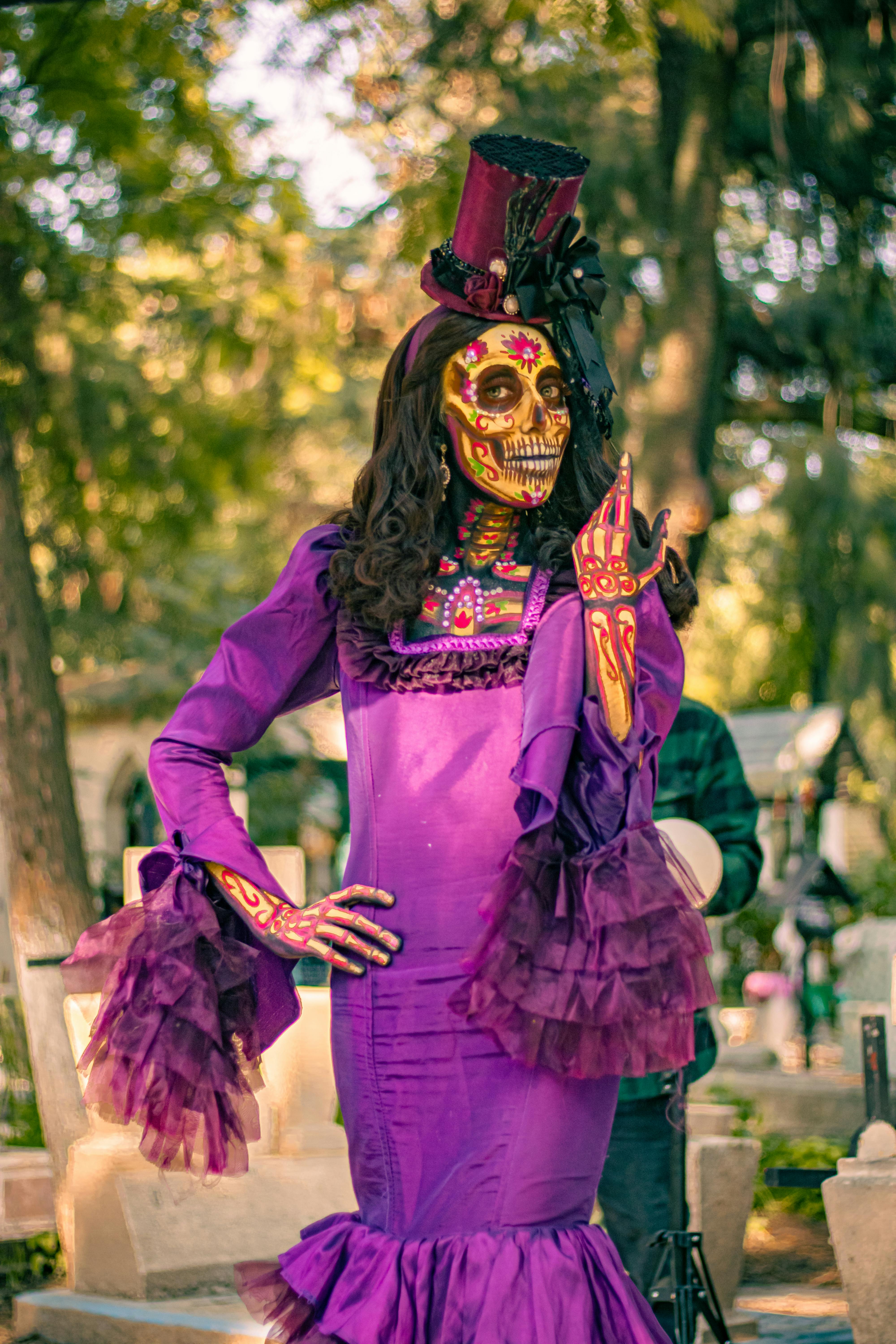 Elegant Catrina in Purple for Day of the Dead · Free Stock Photo