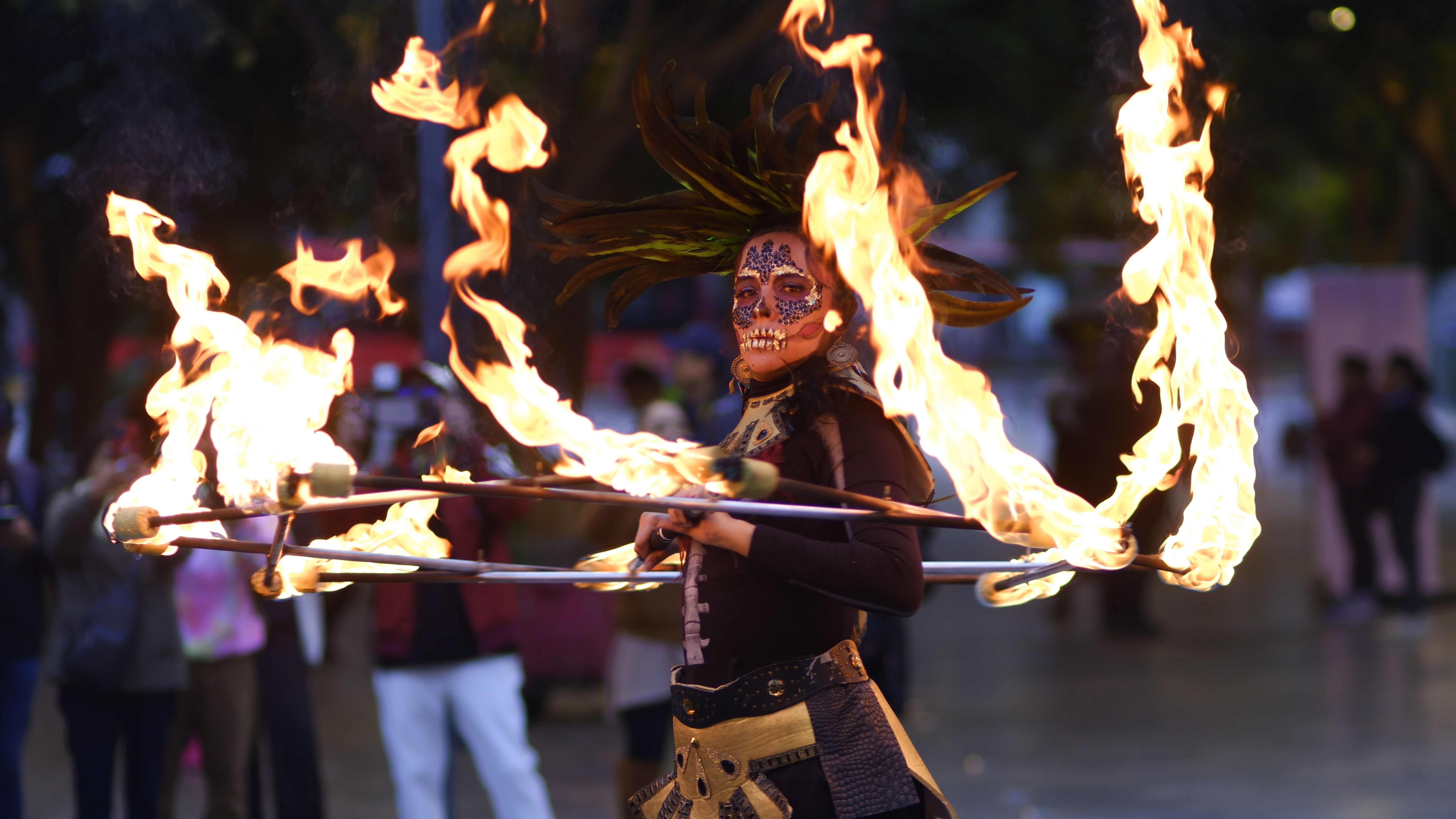 Fire Performer with Fiery Hula Hoops · Free Stock Photo