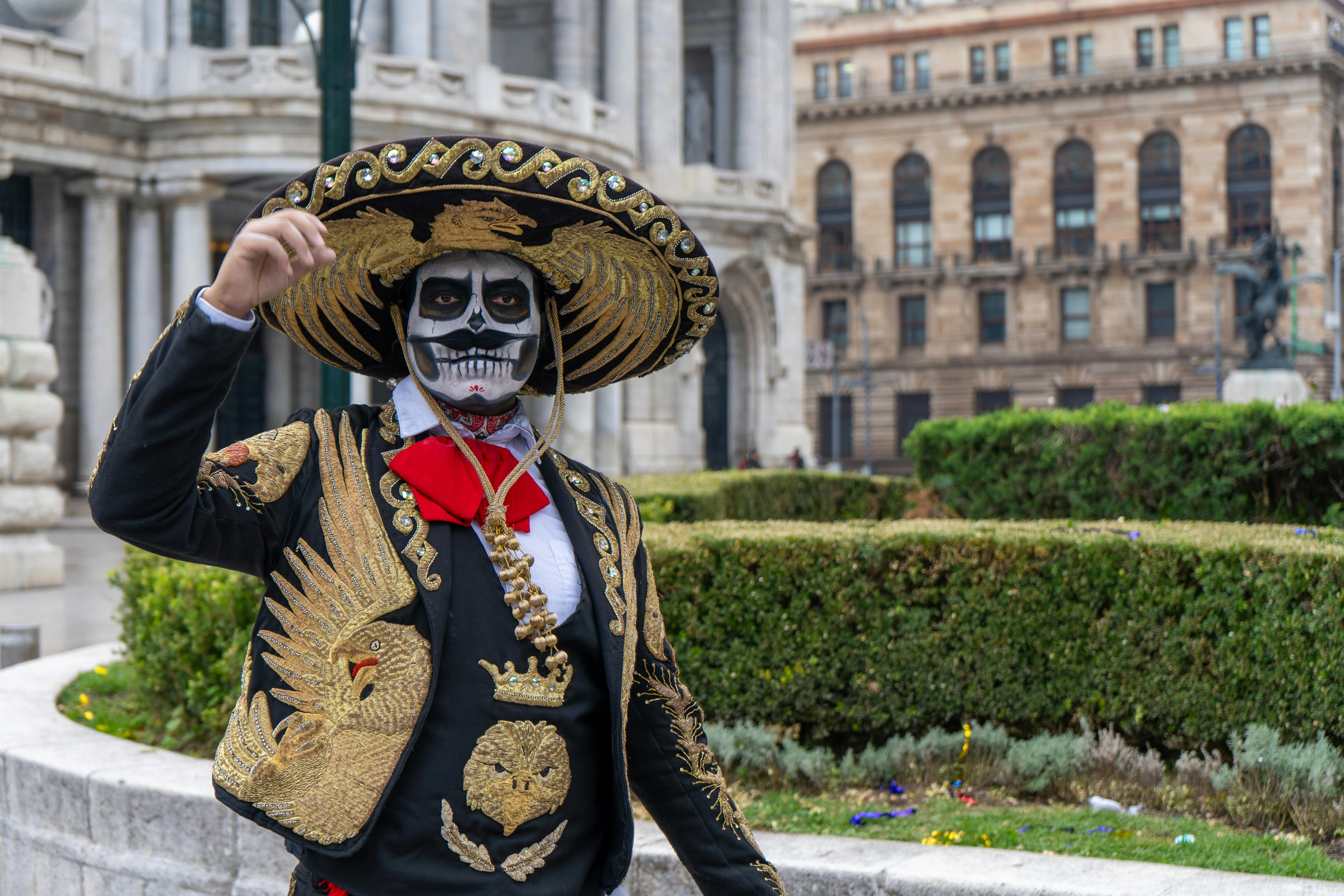 Mexican Catrina in Traditional Costume at Palacio de Bellas Artes ...