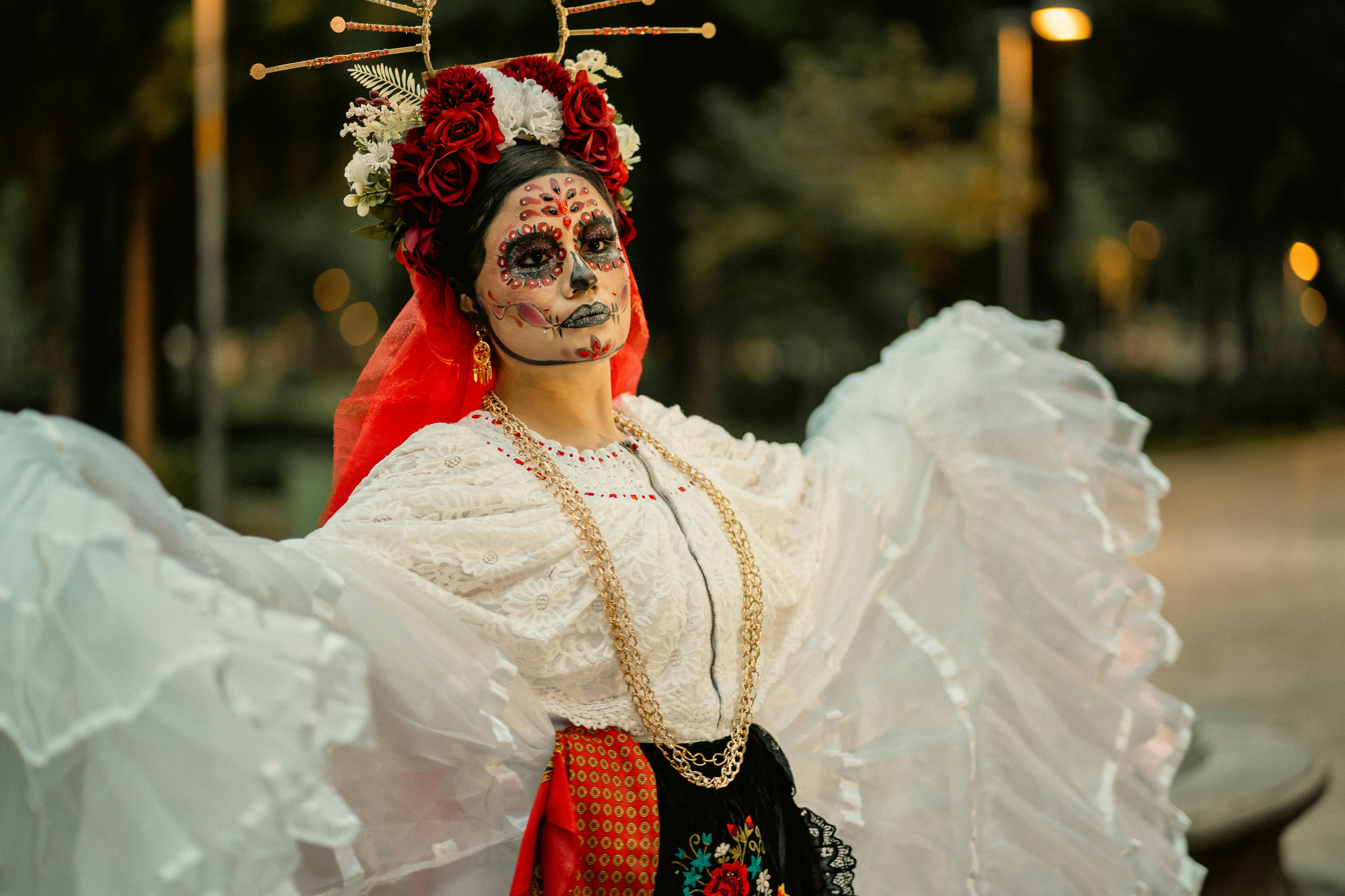 Mexican Catrina Costume in Vibrant Urban Setting · Free Stock Photo
