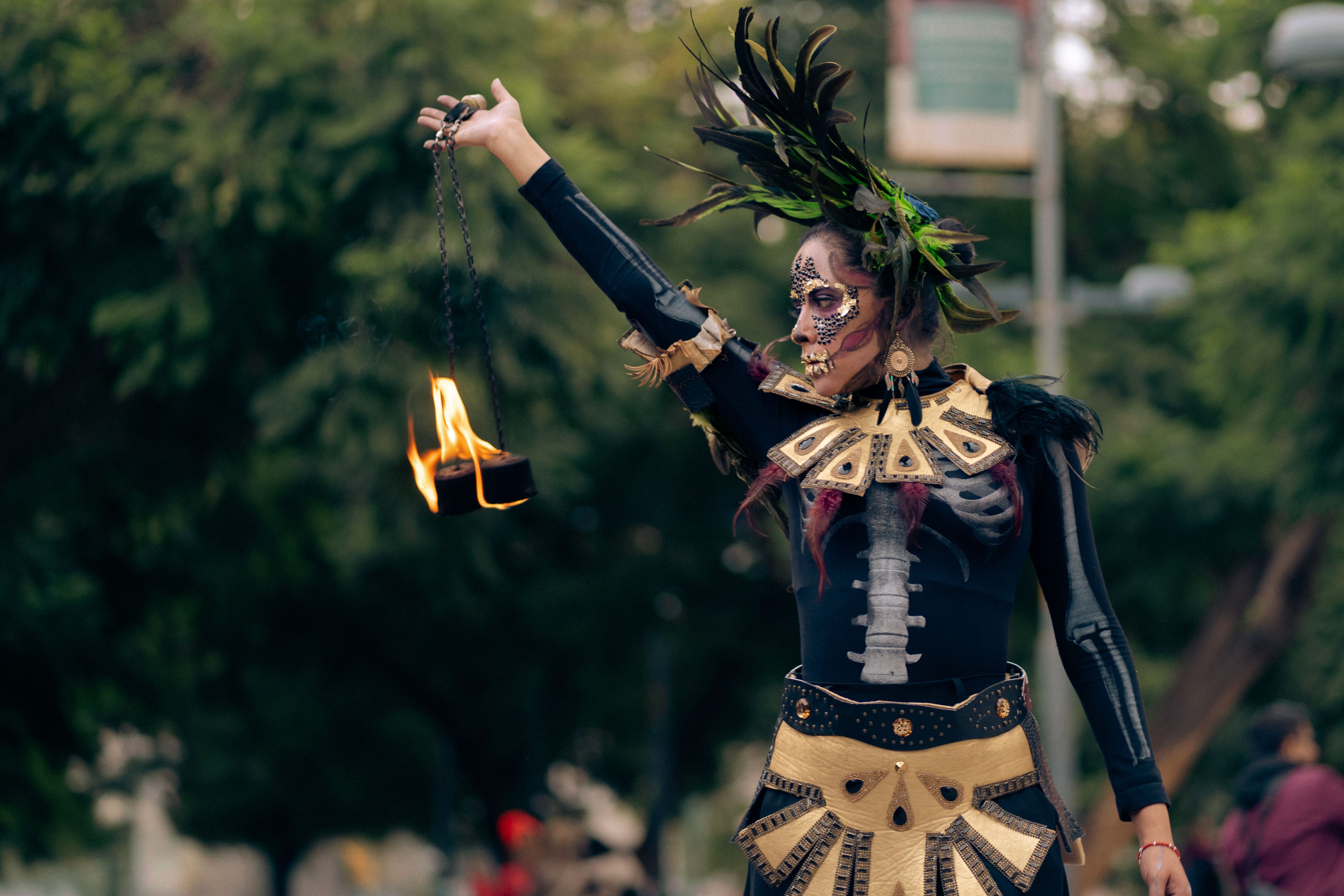 Dramatic Day of the Dead Performer with Fire · Free Stock Photo