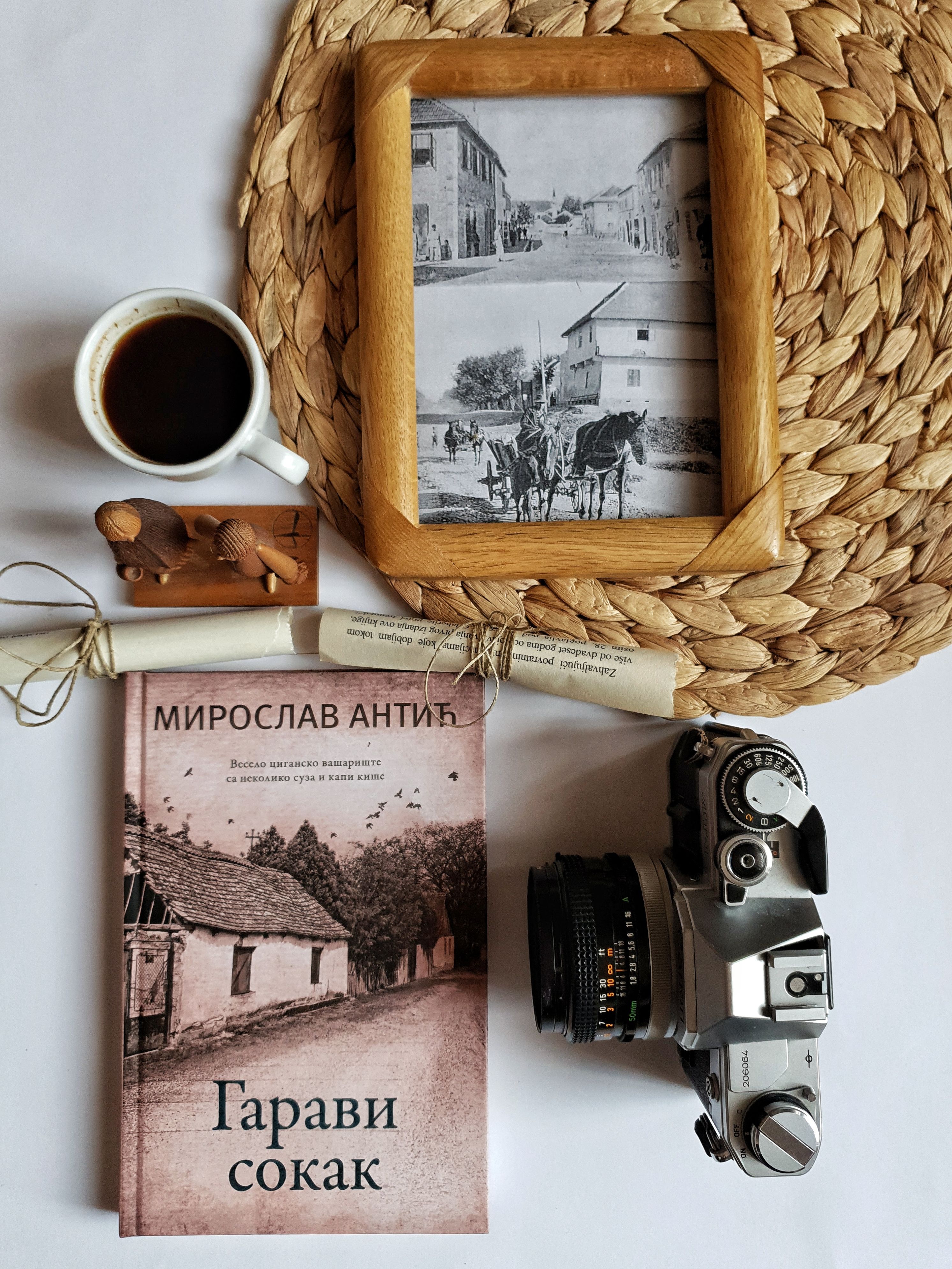 Vintage Camera Setup with Coffee and Book · Free Stock Photo