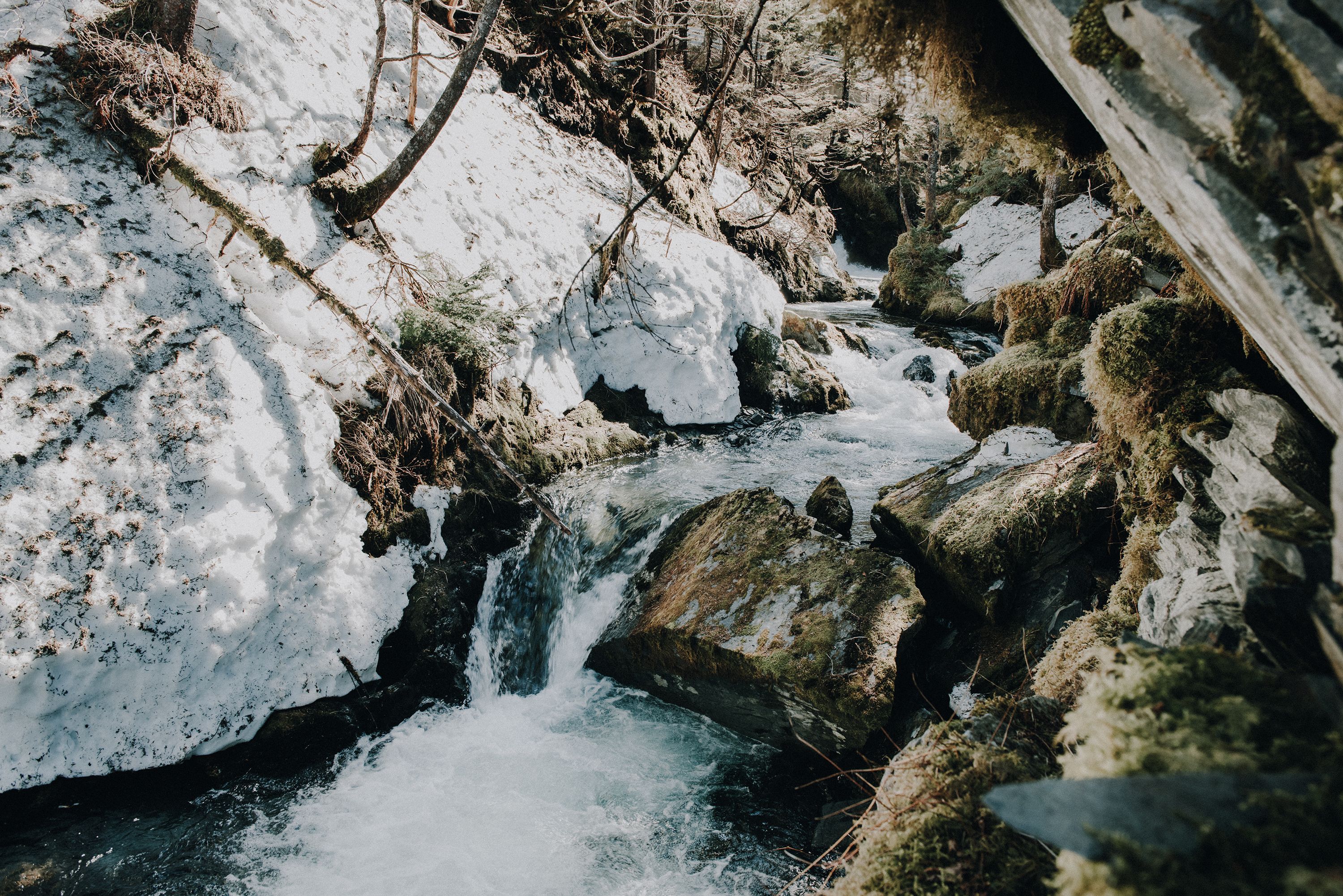 Snow-Covered Mountain Stream in Whittier, Alaska · Free Stock Photo