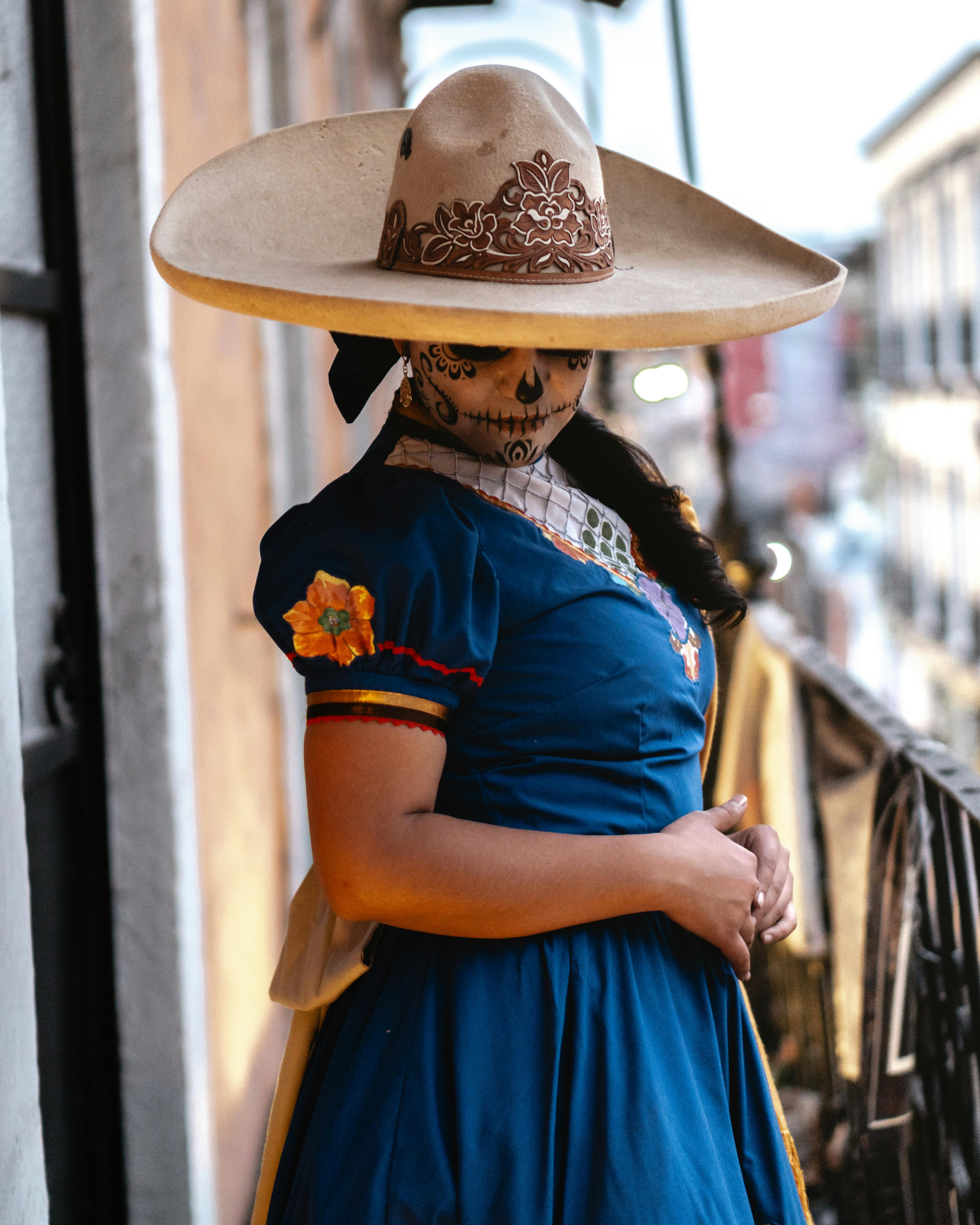 Traditional Mexican Costume with La Catrina Makeup · Free Stock Photo