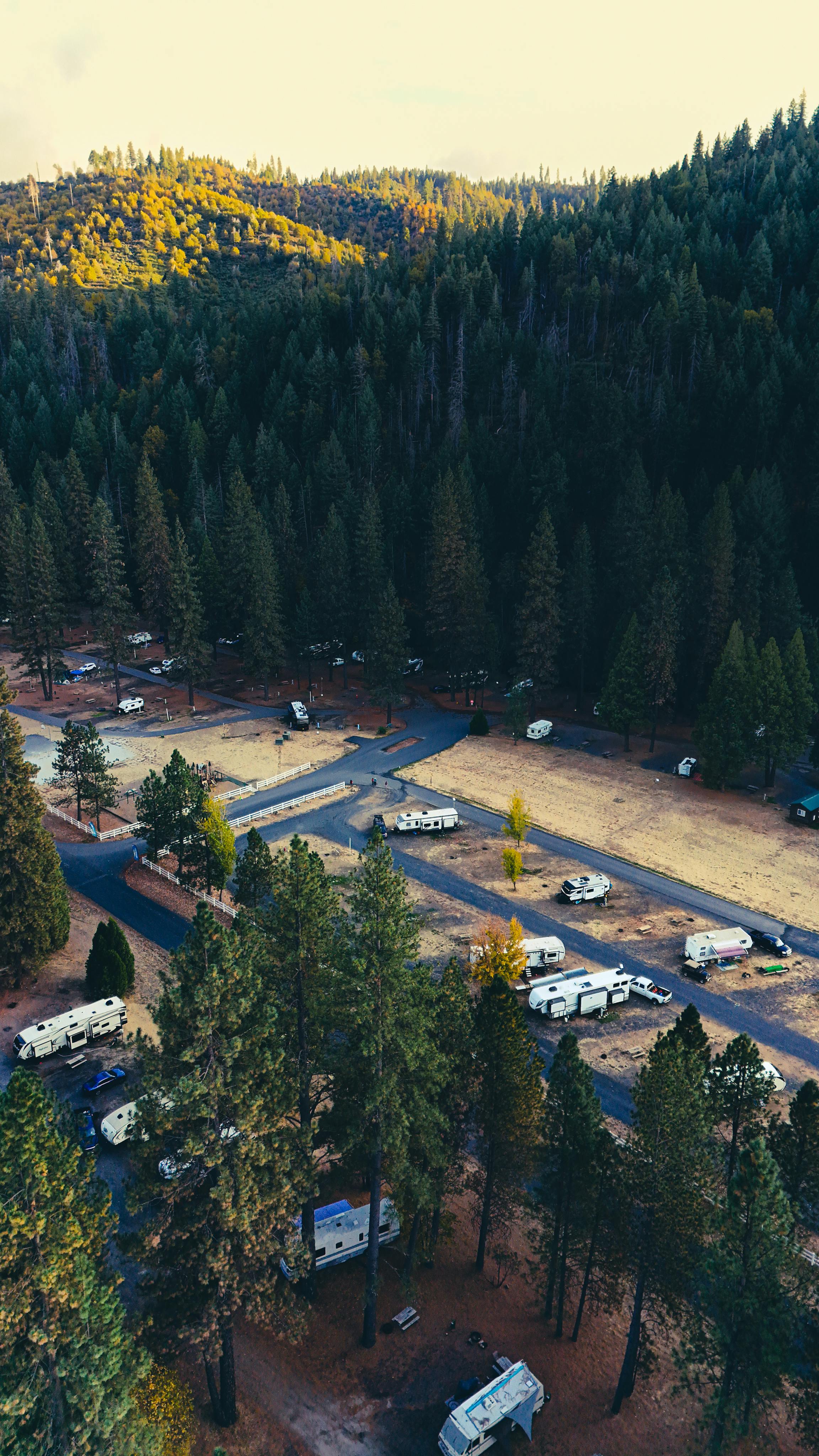 Aerial View of Camping Ground in Forested Area · Free Stock Photo