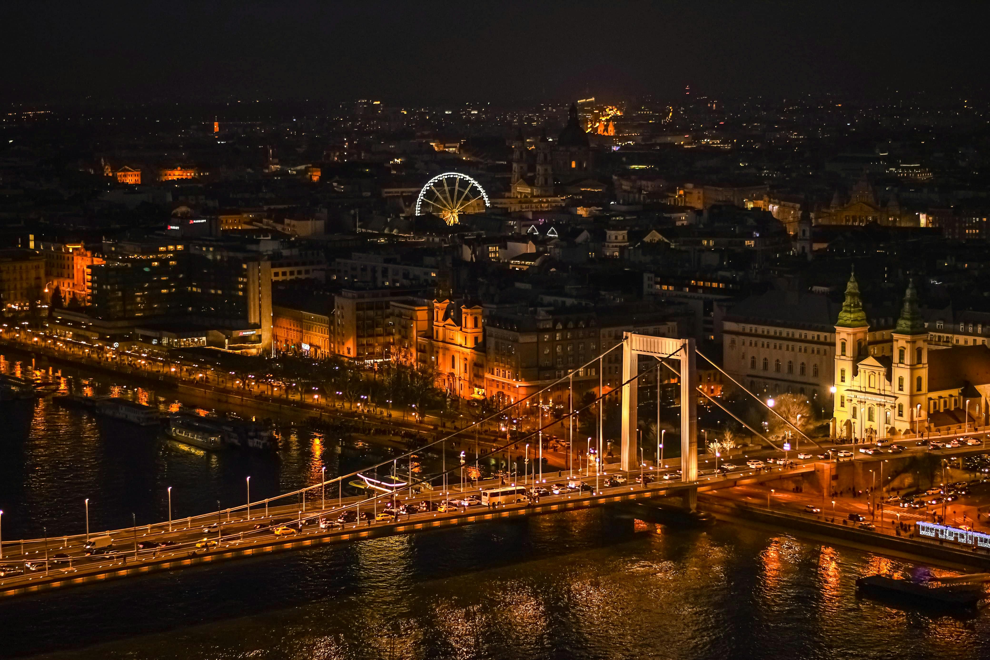 Nighttime Aerial View of Budapest's Iconic Landmarks · Free Stock Photo