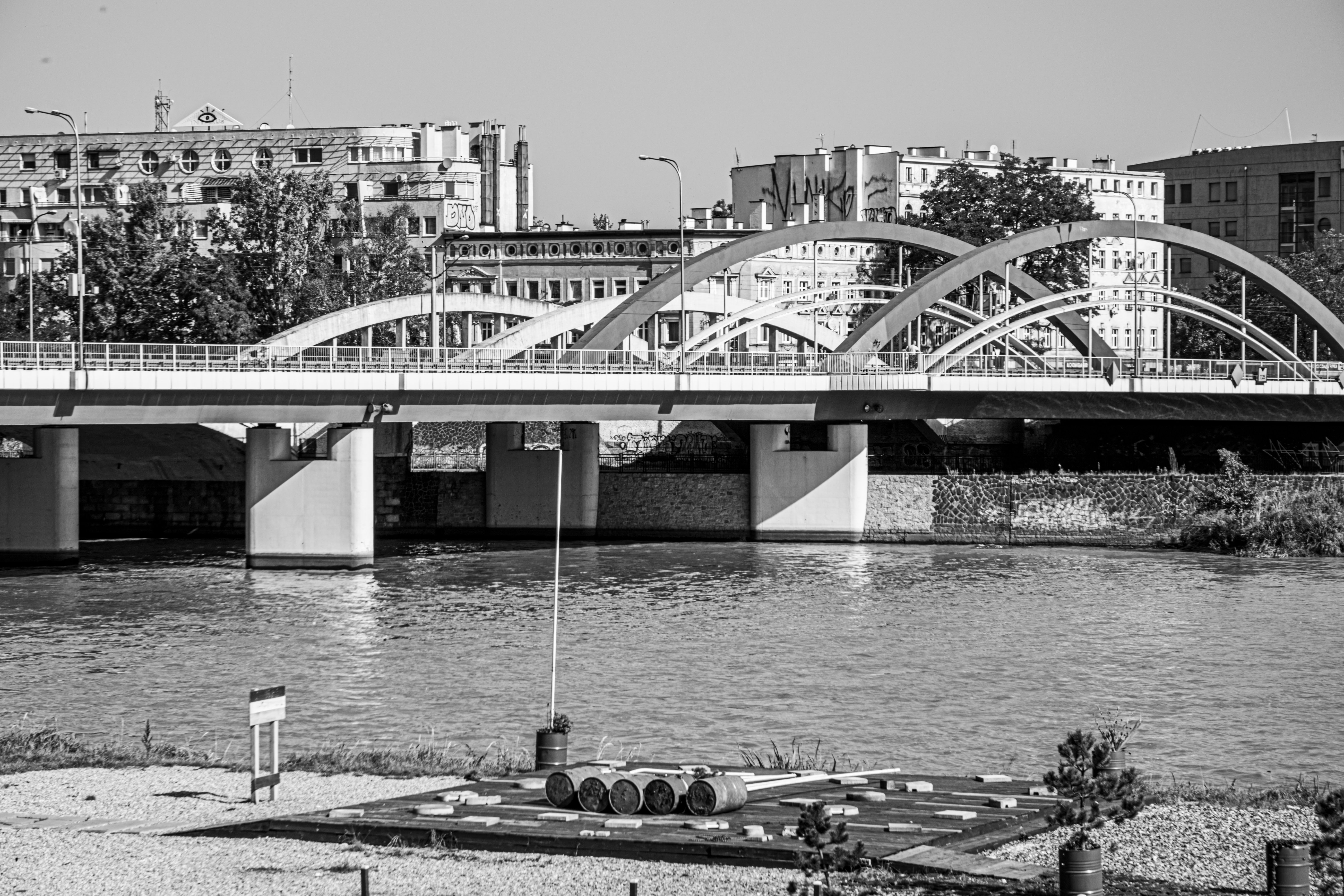 Black and White Photo of Urban Bridge Scene · Free Stock Photo