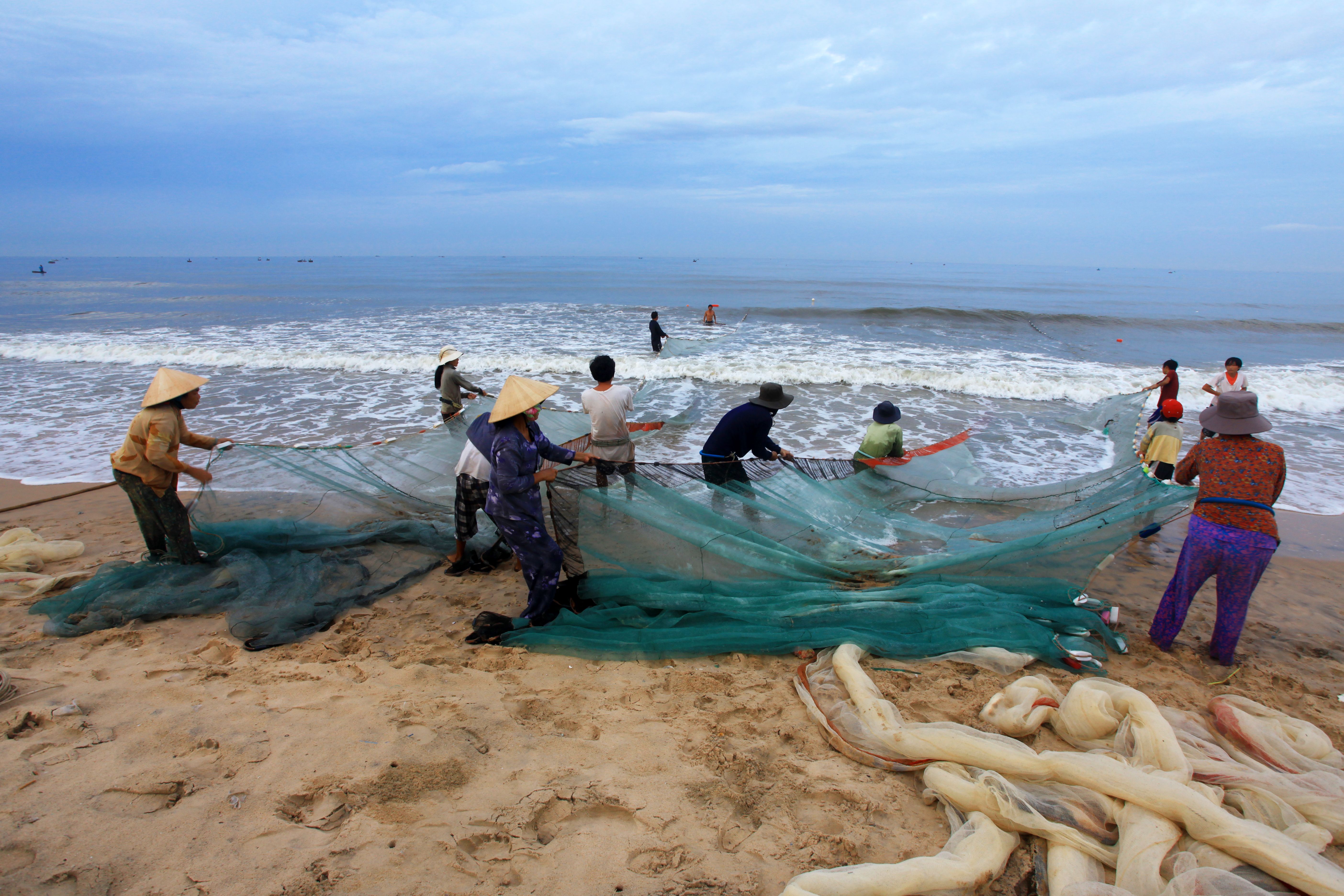 Fishermen Pulling Nets on a Sandy Beach · Free Stock Photo