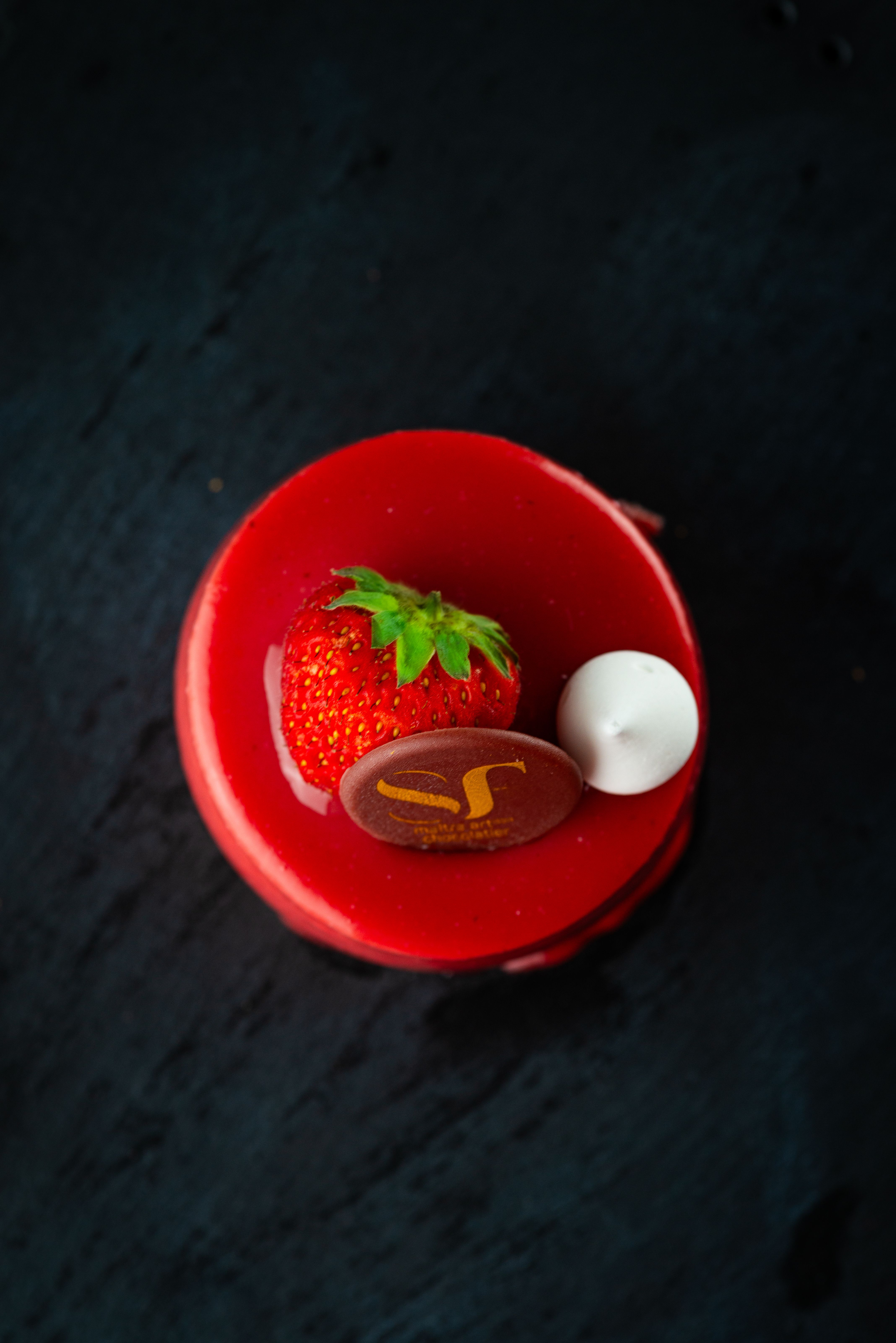 Elegant Red Strawberry Pastry on Dark Background · Free Stock Photo