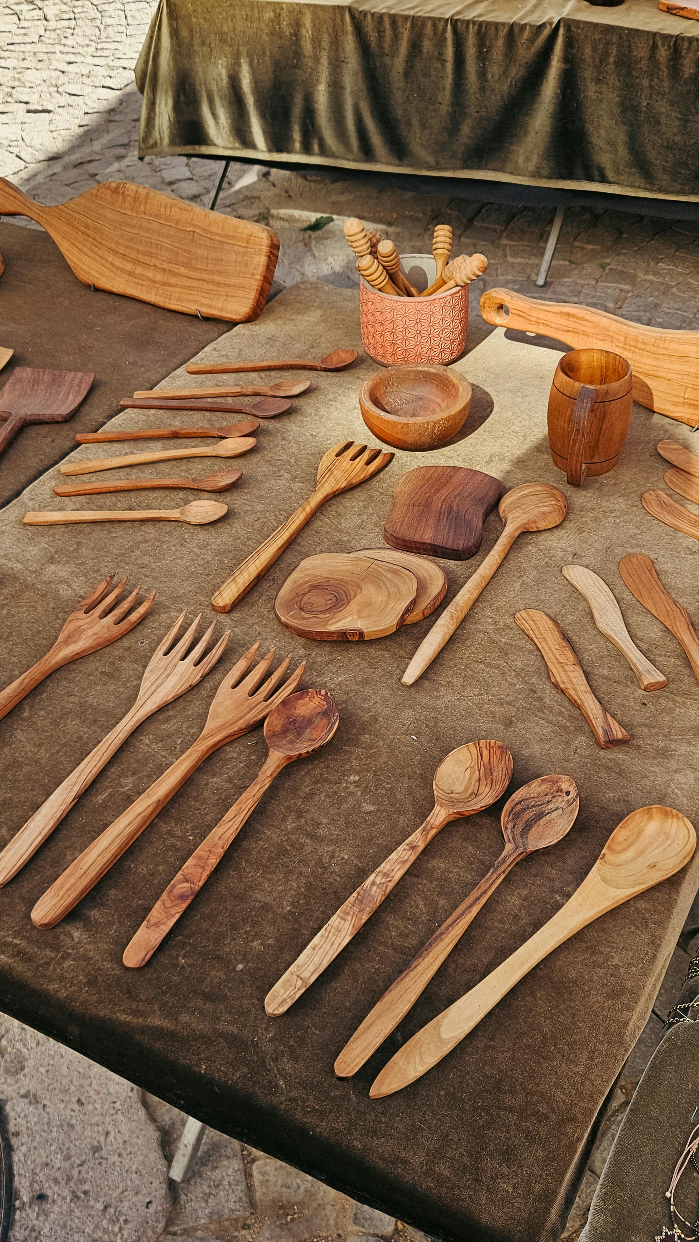 Rustic Wooden Kitchen Utensils Display · Free Stock Photo