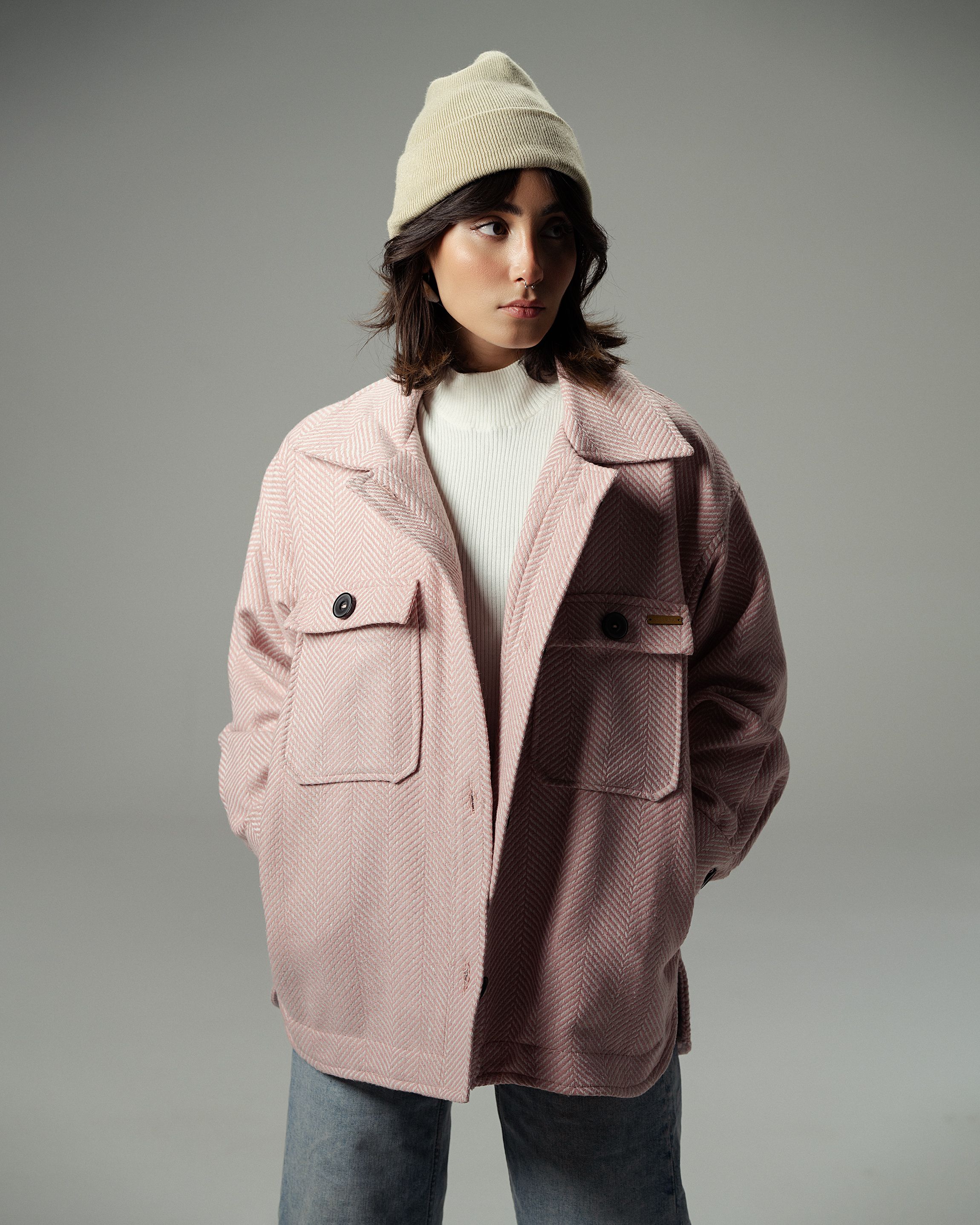 Stylish Woman in Pink Jacket Studio Portrait · Free Stock Photo