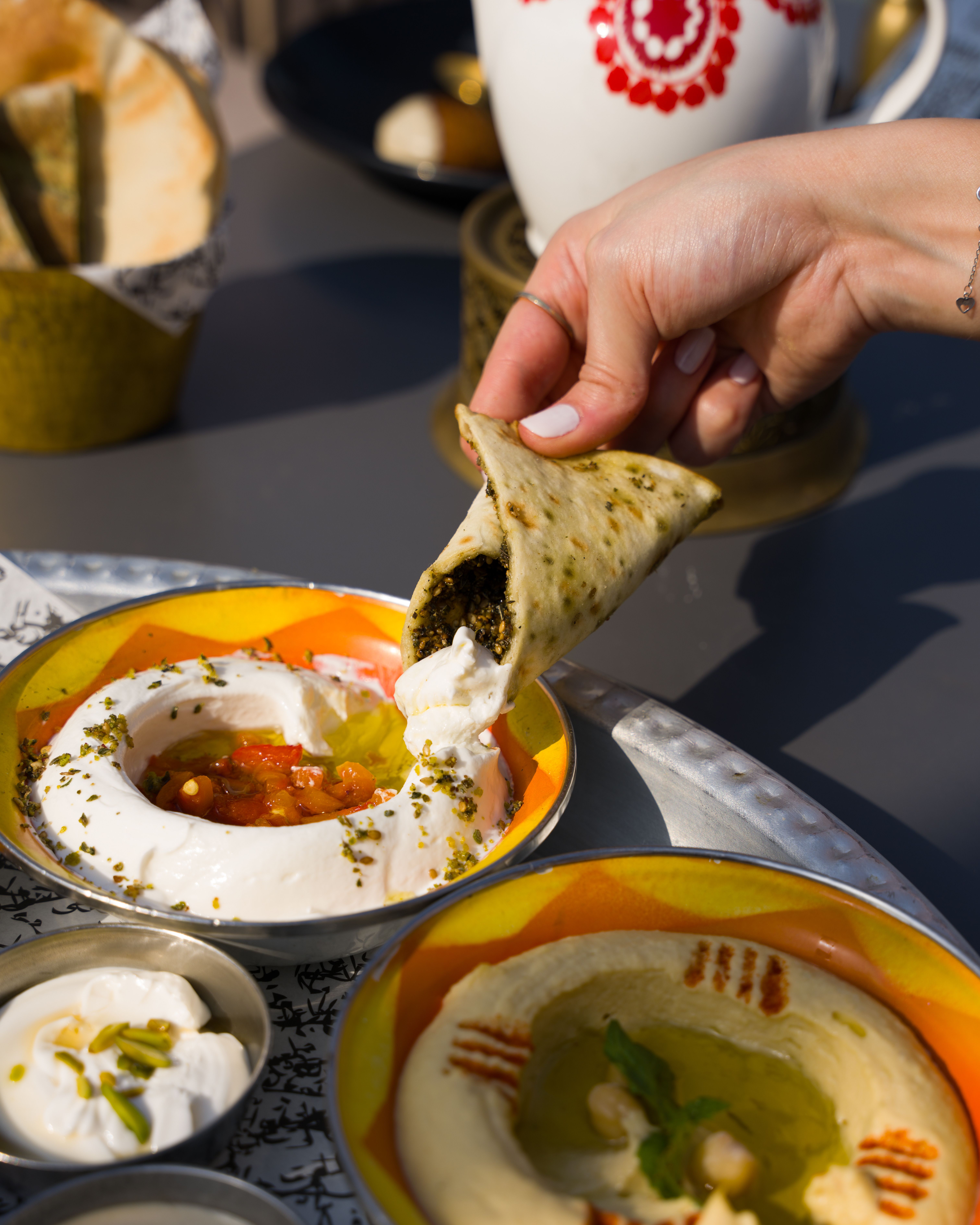 Middle Eastern Mezze with Dips and Flatbread · Free Stock Photo
