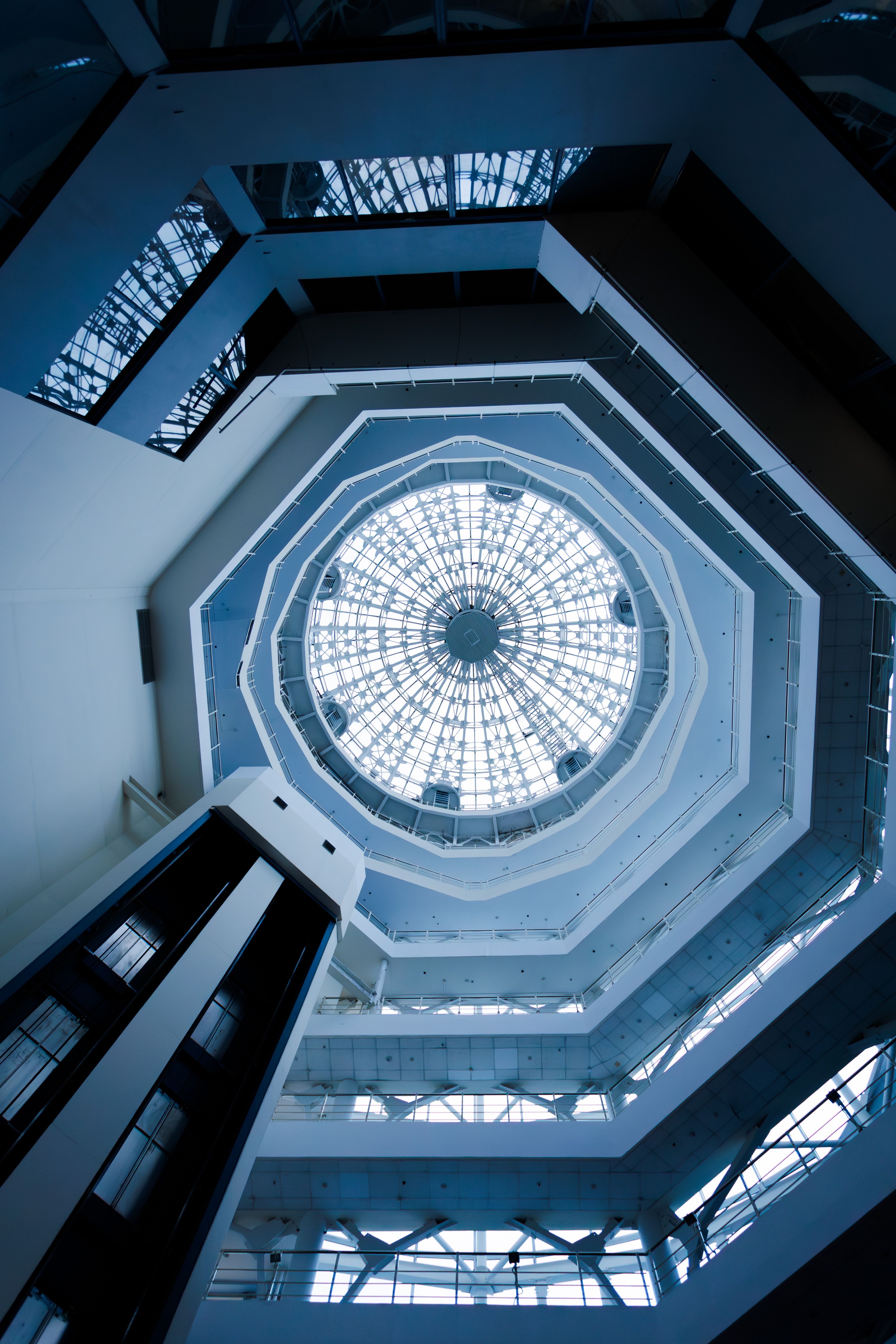 Modern Atrium with Geometric Glass Dome · Free Stock Photo