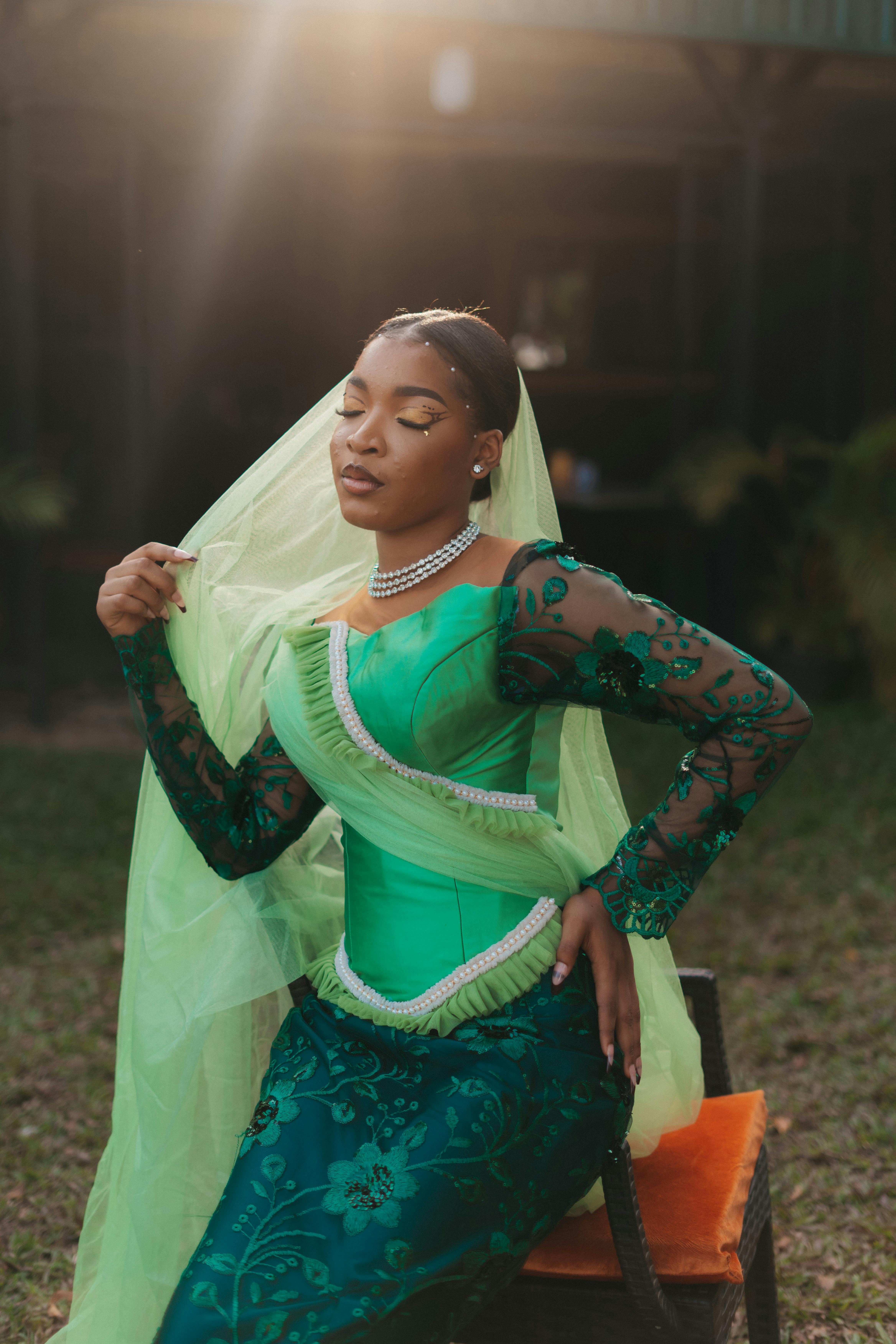 Beautiful African Bride in Green Traditional Attire · Free Stock Photo