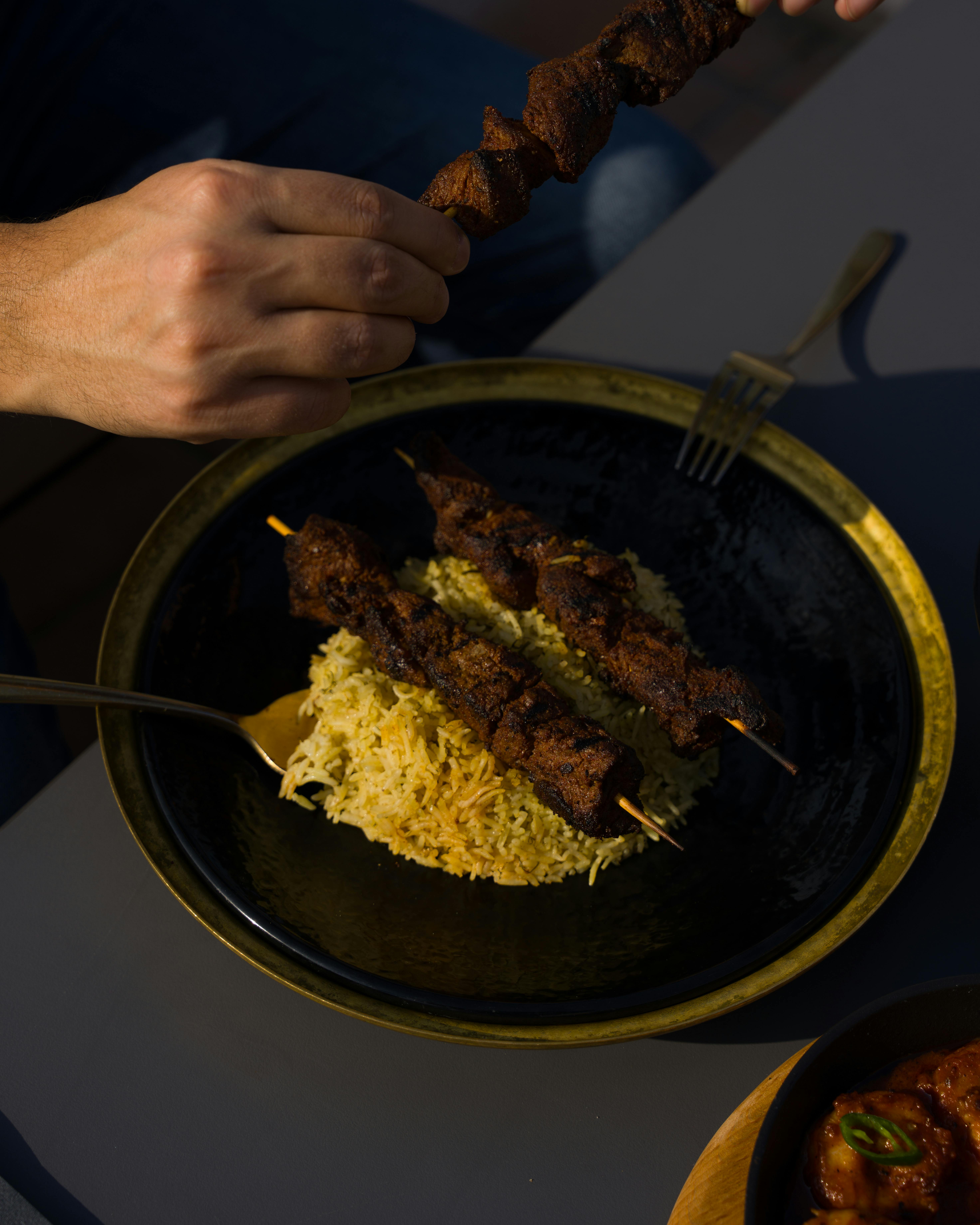 Delicious Kebab on Rice with Indian Curry · Free Stock Photo