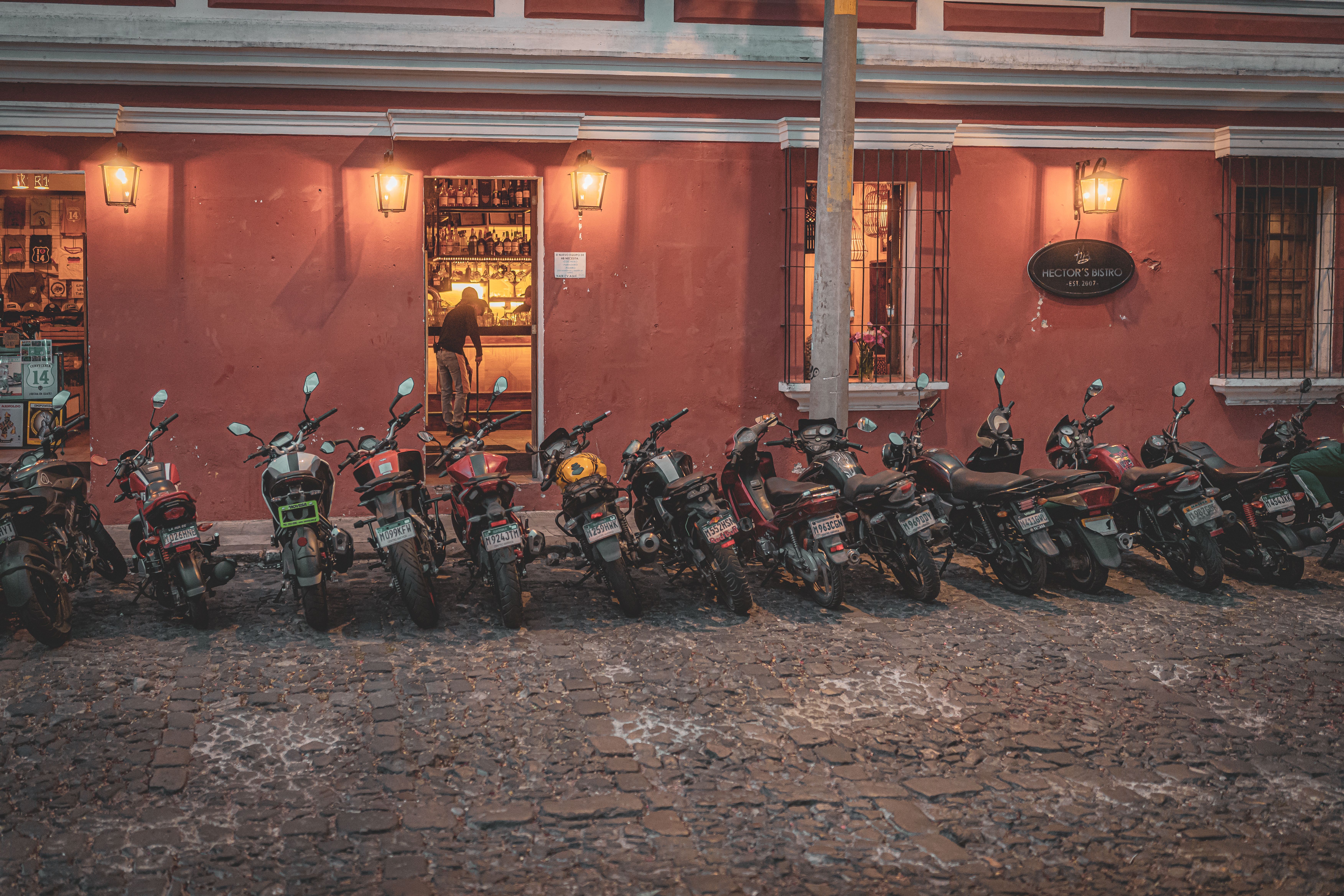Motorcycles Outside a Bar in Antigua Guatemala · Free Stock Photo