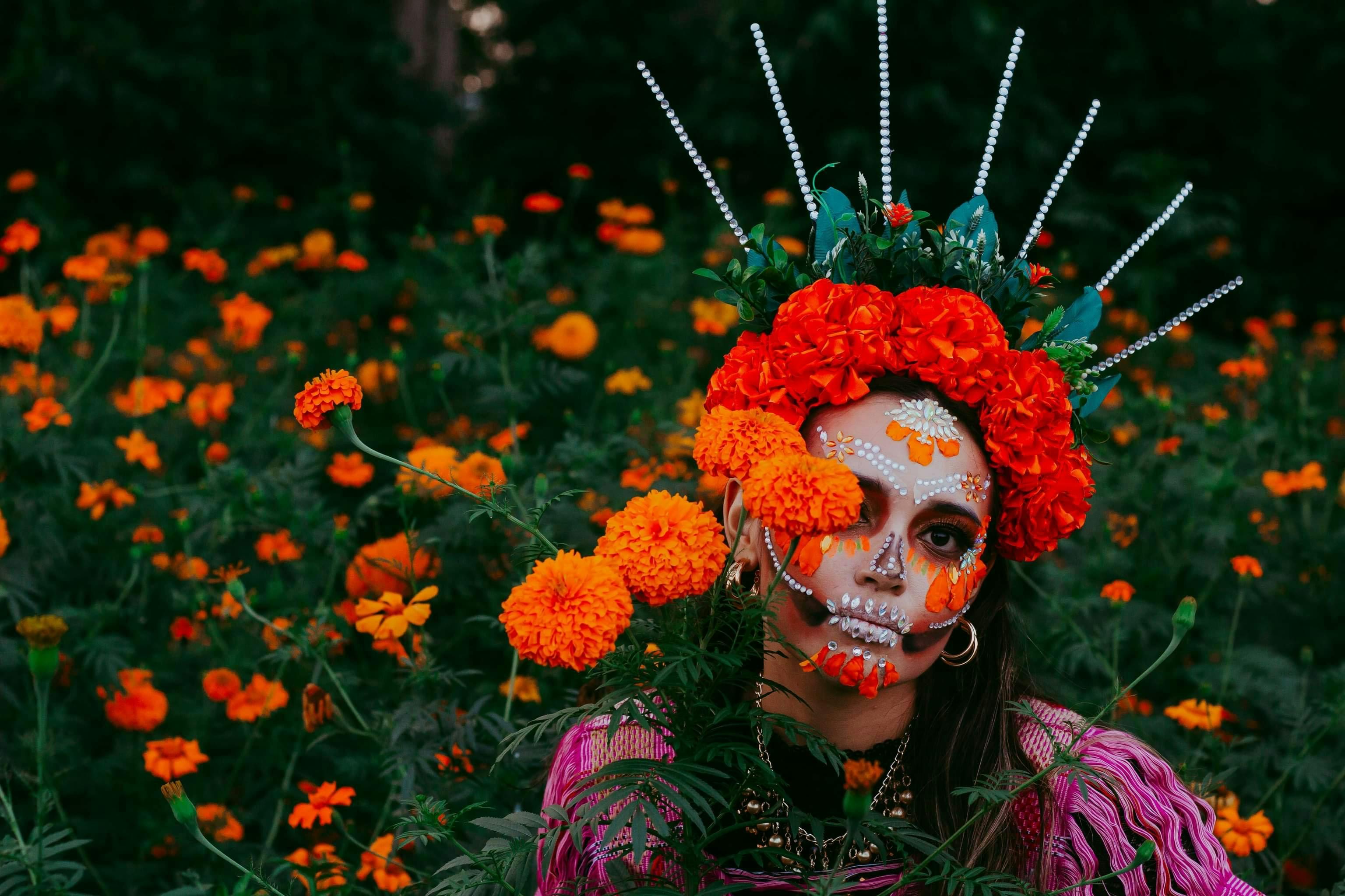 Colorful Day of the Dead Portrait with Flowers · Free Stock Photo