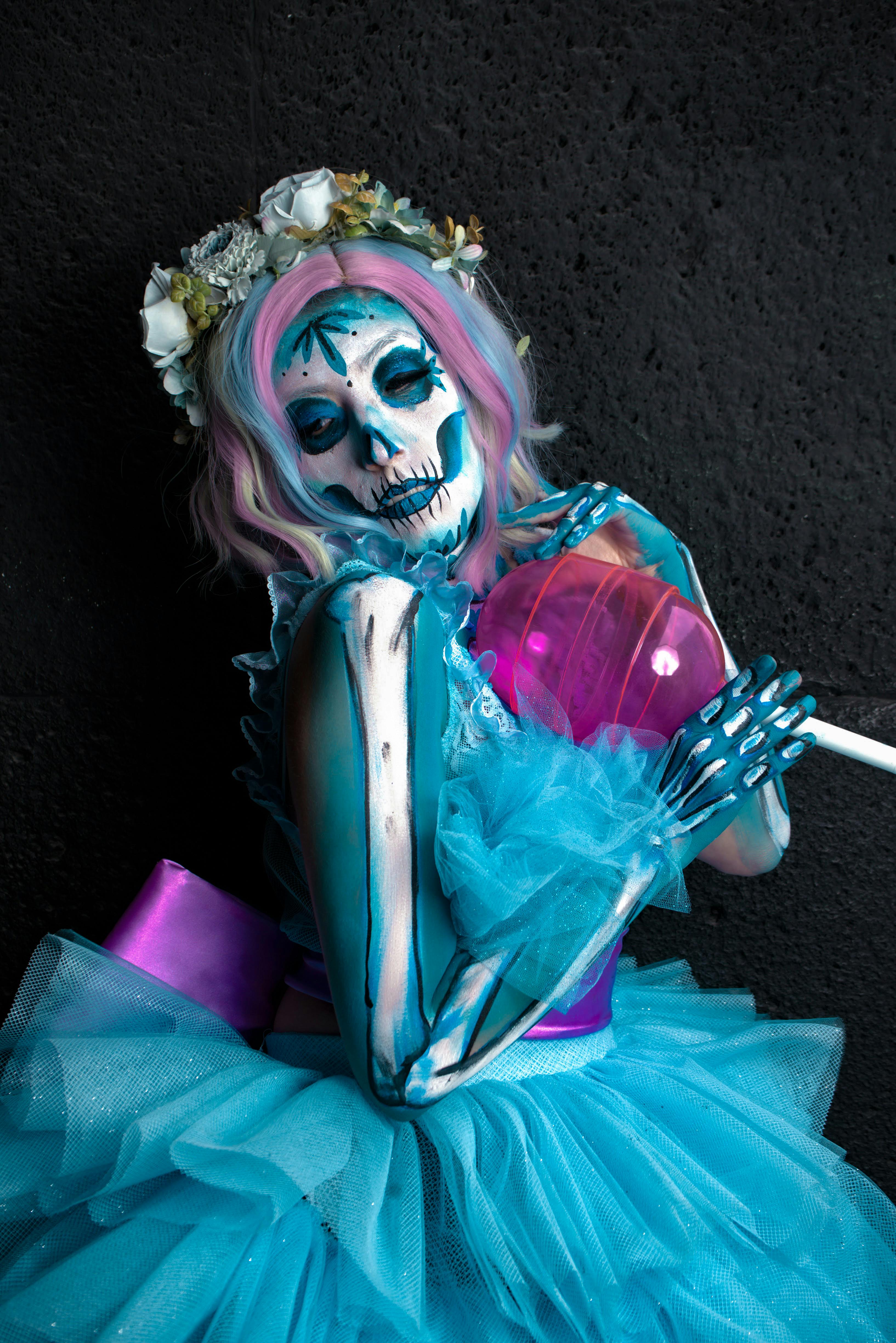 Colorful Catrina Skeleton in Blue Costume · Free Stock Photo